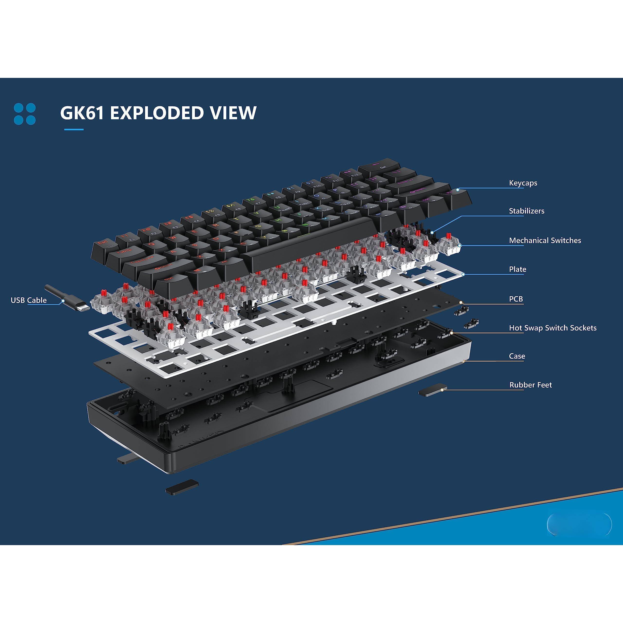 Cozy Serene Gk61 60 Hot Swappable Mechanical Gaming 61 Keys Multi Color ...