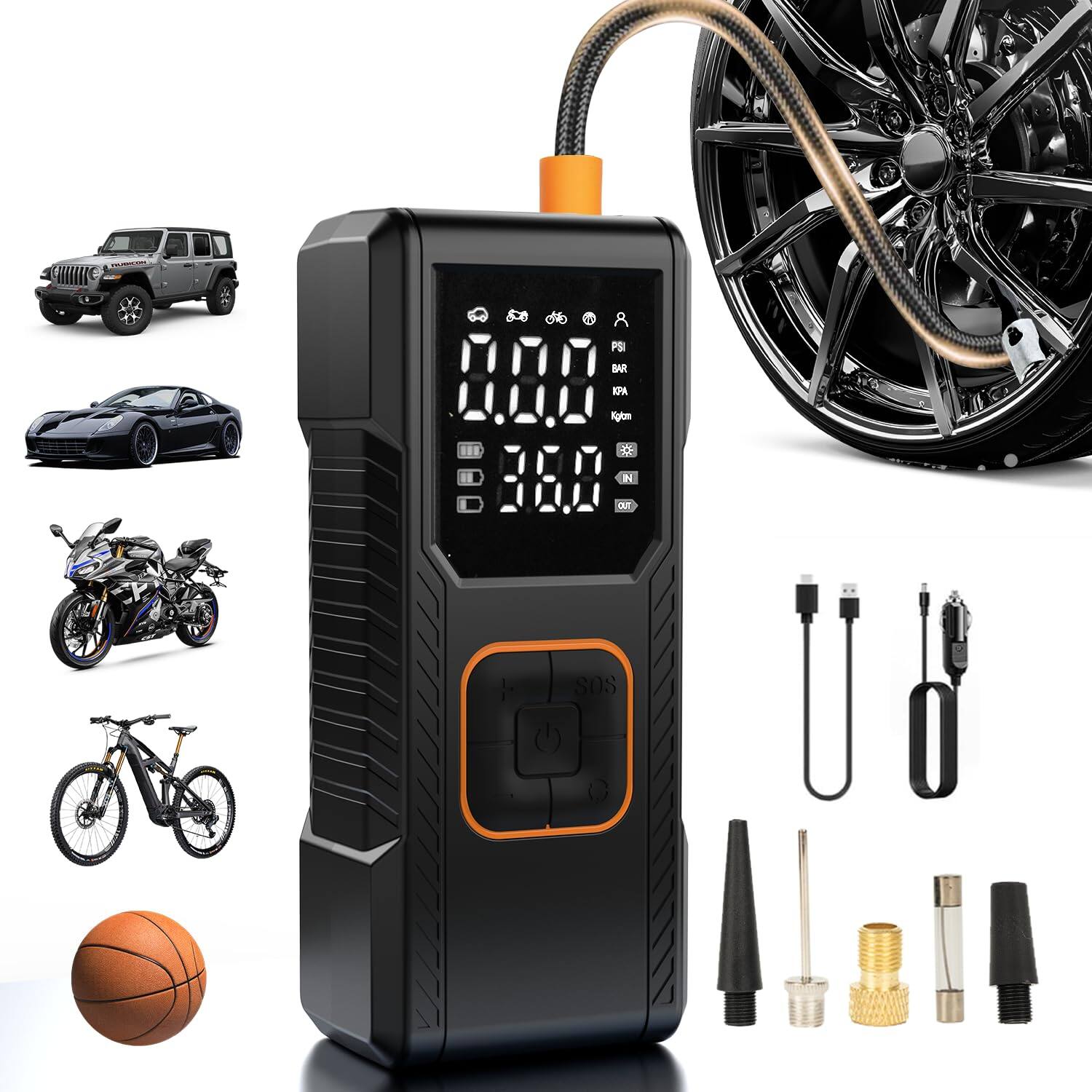 JETRANSPORT Tire Inflator Portable Air Compressor 150 Psi Cordless Bike Pump Fast For Car Tires ...