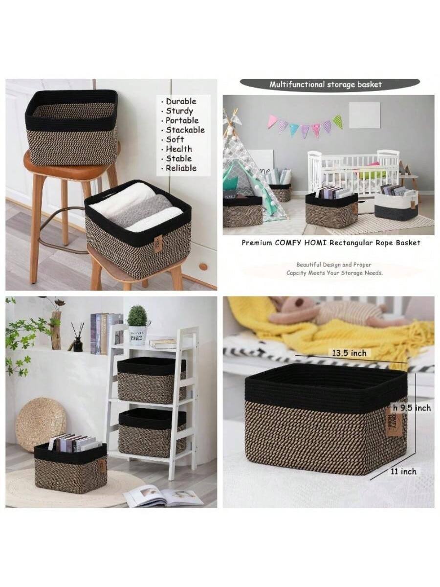 Live At Space 3PACK Cotton Rope Square Basket with Handles ShelvesDog ...