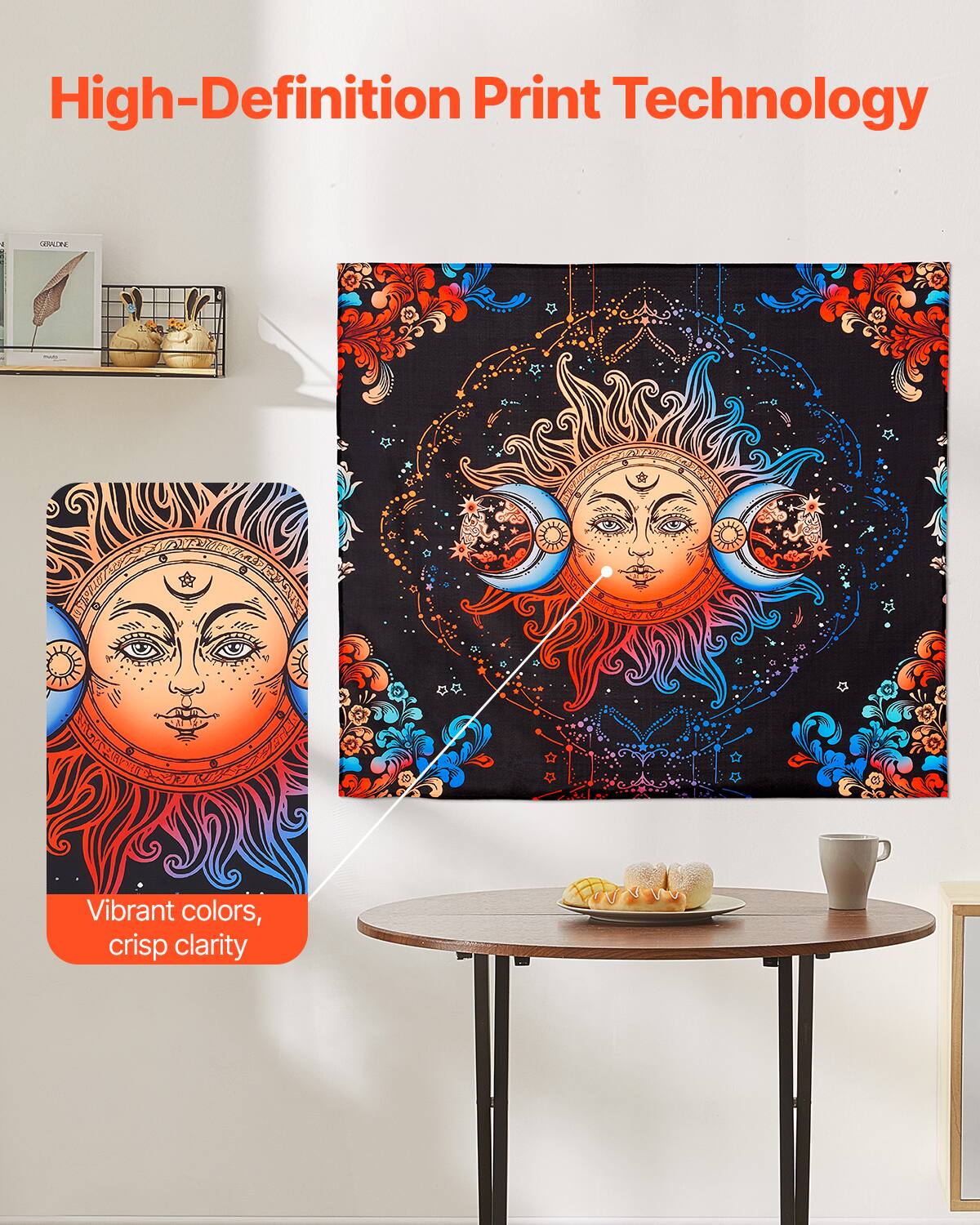 VEVOR Sun and Moon Tapestry, Psychedelic Mystic Floral Aesthetic Wall ...