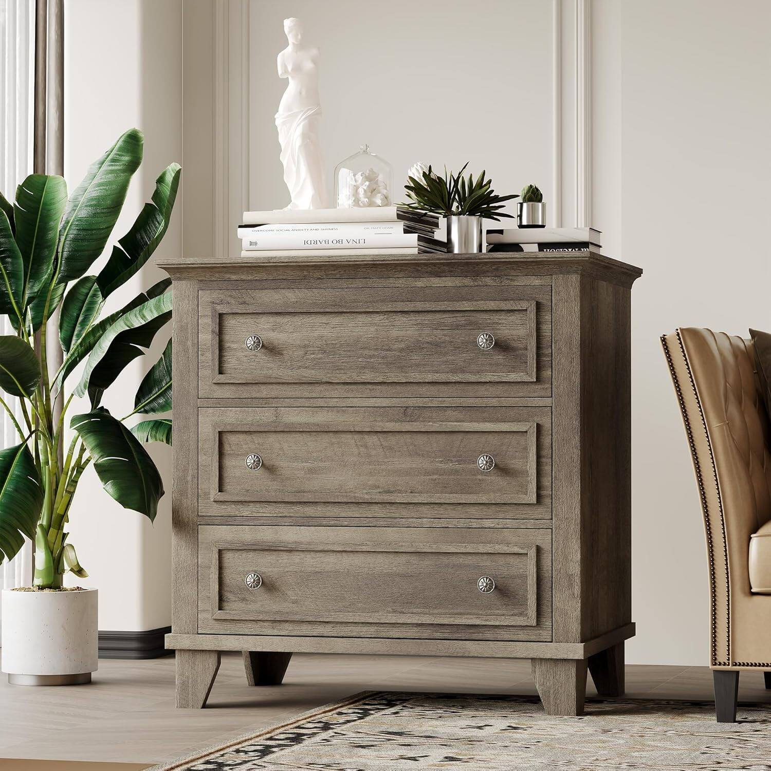 GARVEE 3 Drawer Dresser, Wooden Storage Chest of Drawers with Exquisite ...