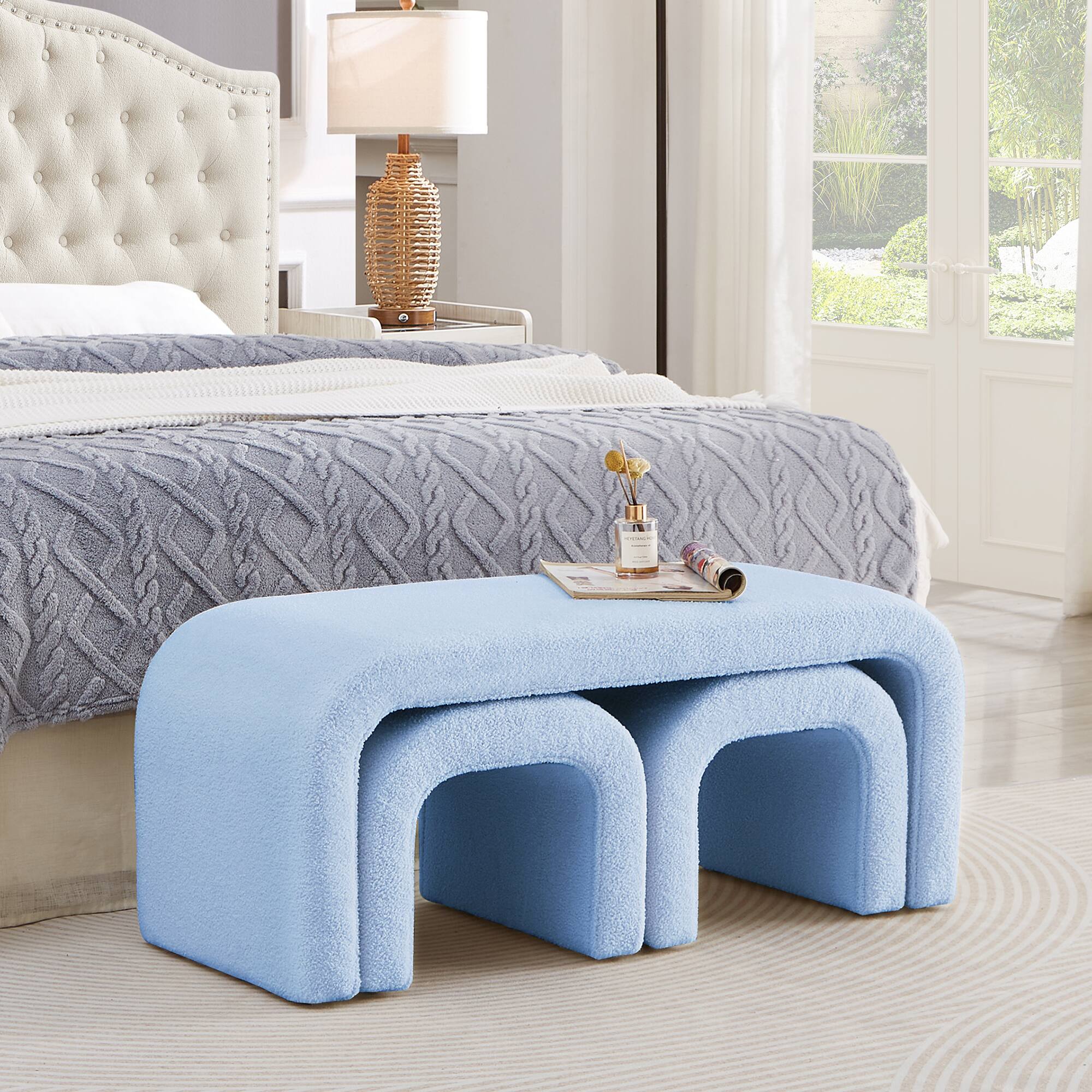 APRILSOUL Set of 3 U Shaped Modern Bench Teddy Ottoman Entryway Bedroom ...
