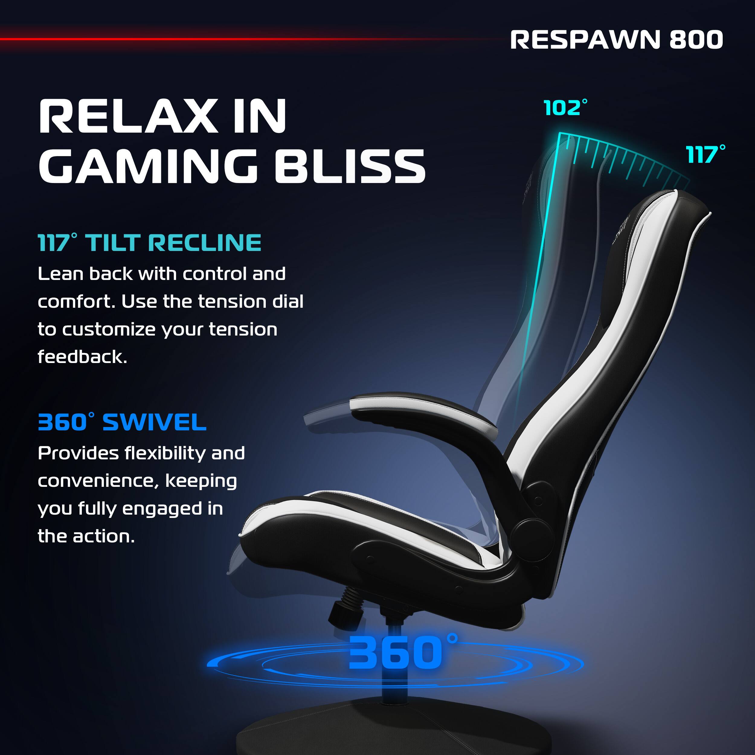 Respawn Products RESPAWN 800 Floor Gaming Chair with Swivel Base, High Back Recliner Rocker for ...