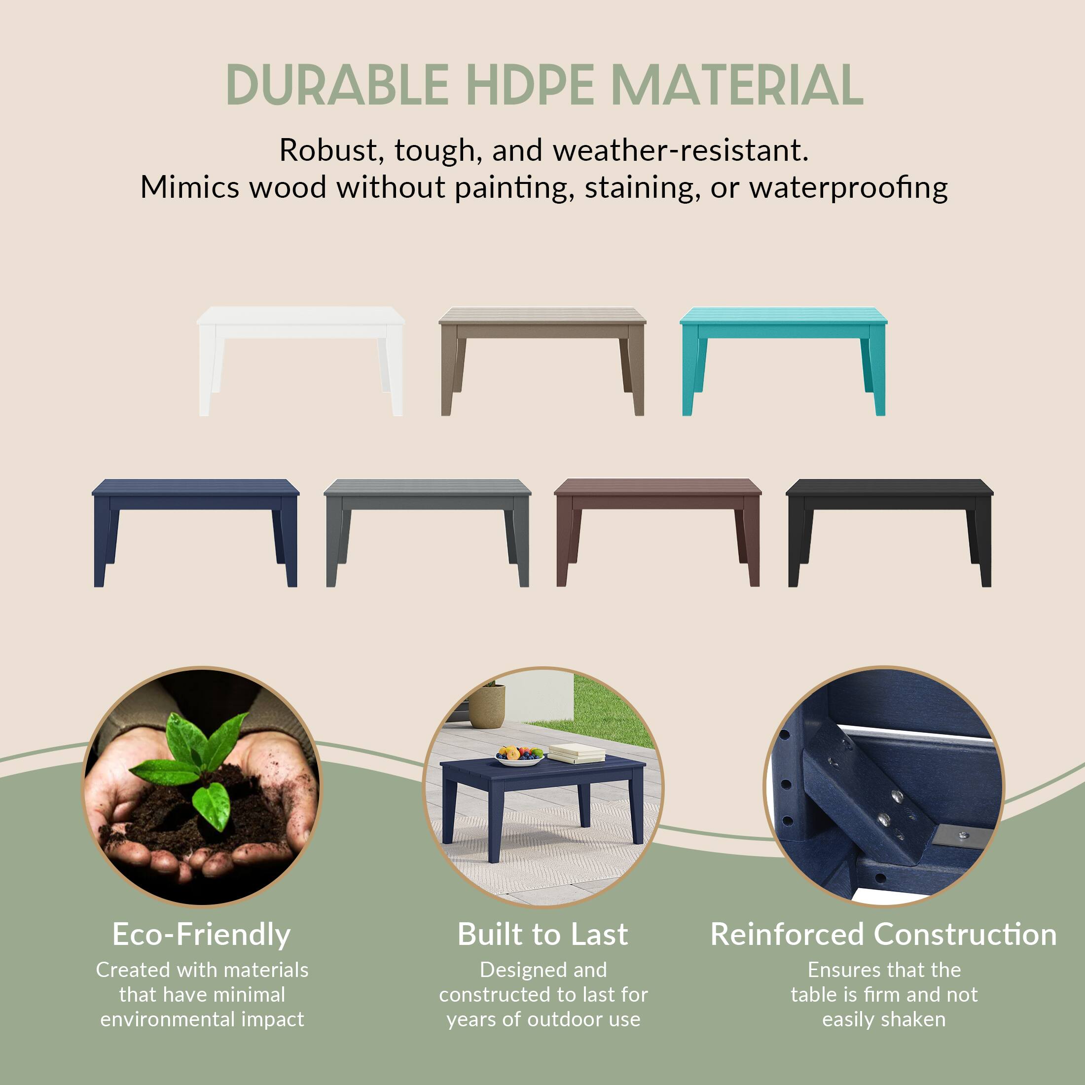 WestinTrends Malibu Low Outdoor HDPE Patio Rectangle Coffee Table Navy ...