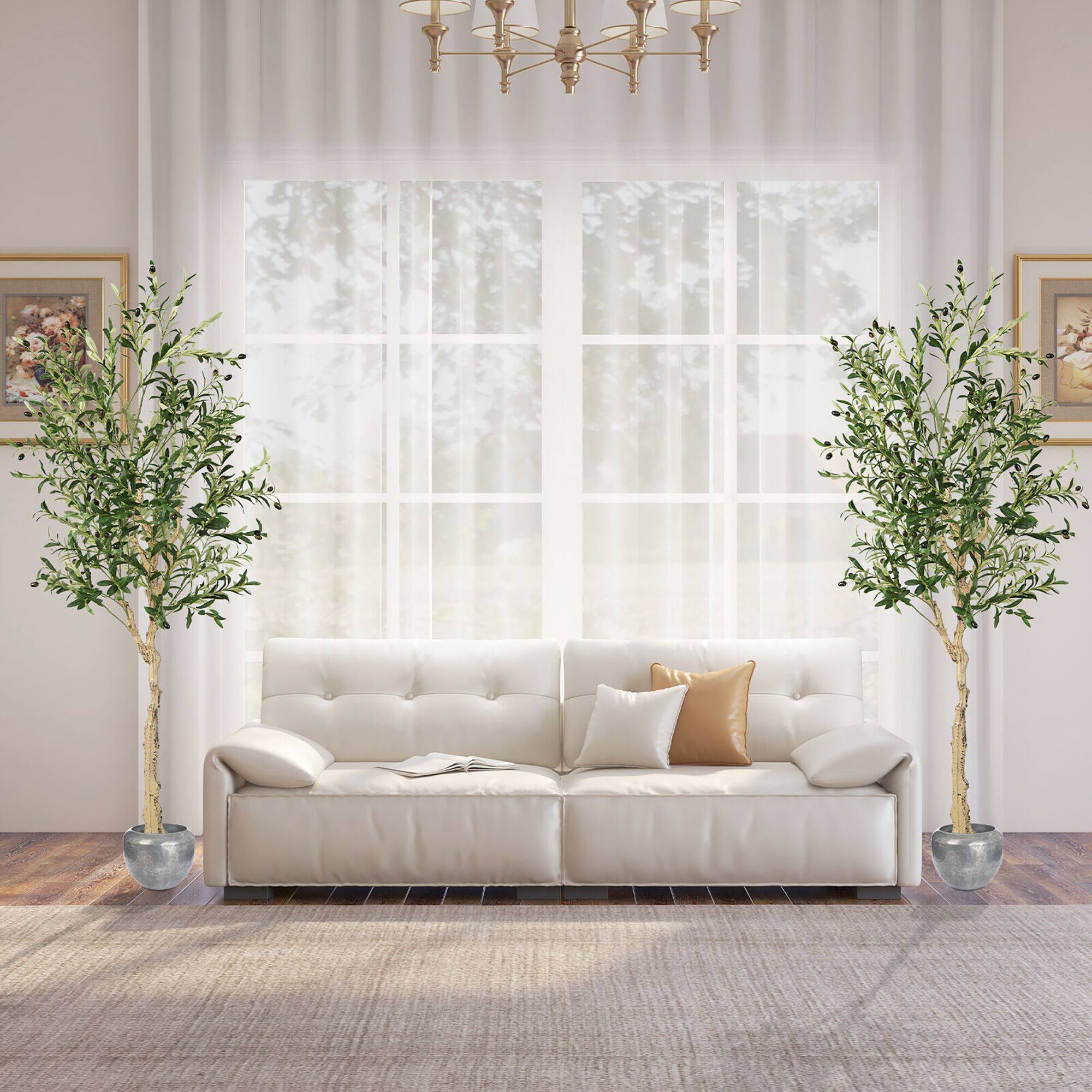 Gymax 2 Pack Artificial Olive Tree 6 FT Tall Faux Olive Plants for ...