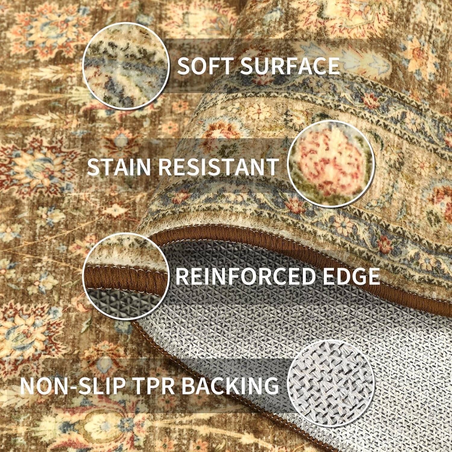 Jojoka 2x6ft Vintage Floral Area Rug, Machine Washable Boho Soft Low ...