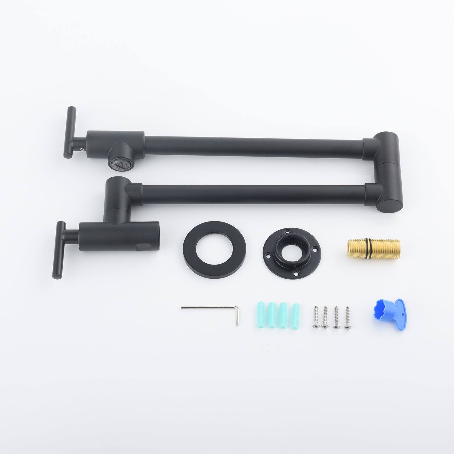 Wall Mounted Pot Filler Double Handle Kitchen Faucet Folding Drip Free ...