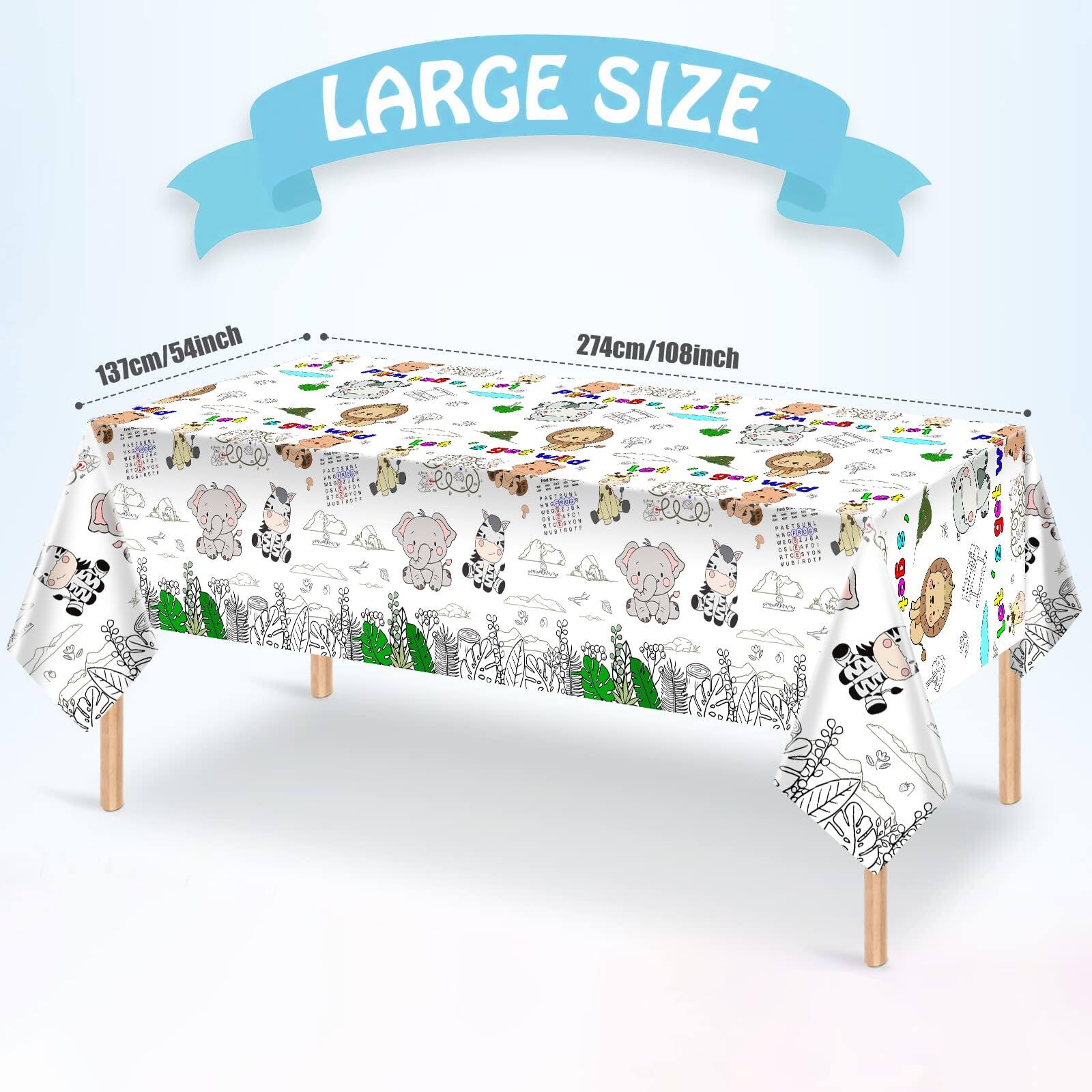 Dapper Styles Giant Jungle Animal Tablecloth For Huge Cute Theme Table ...