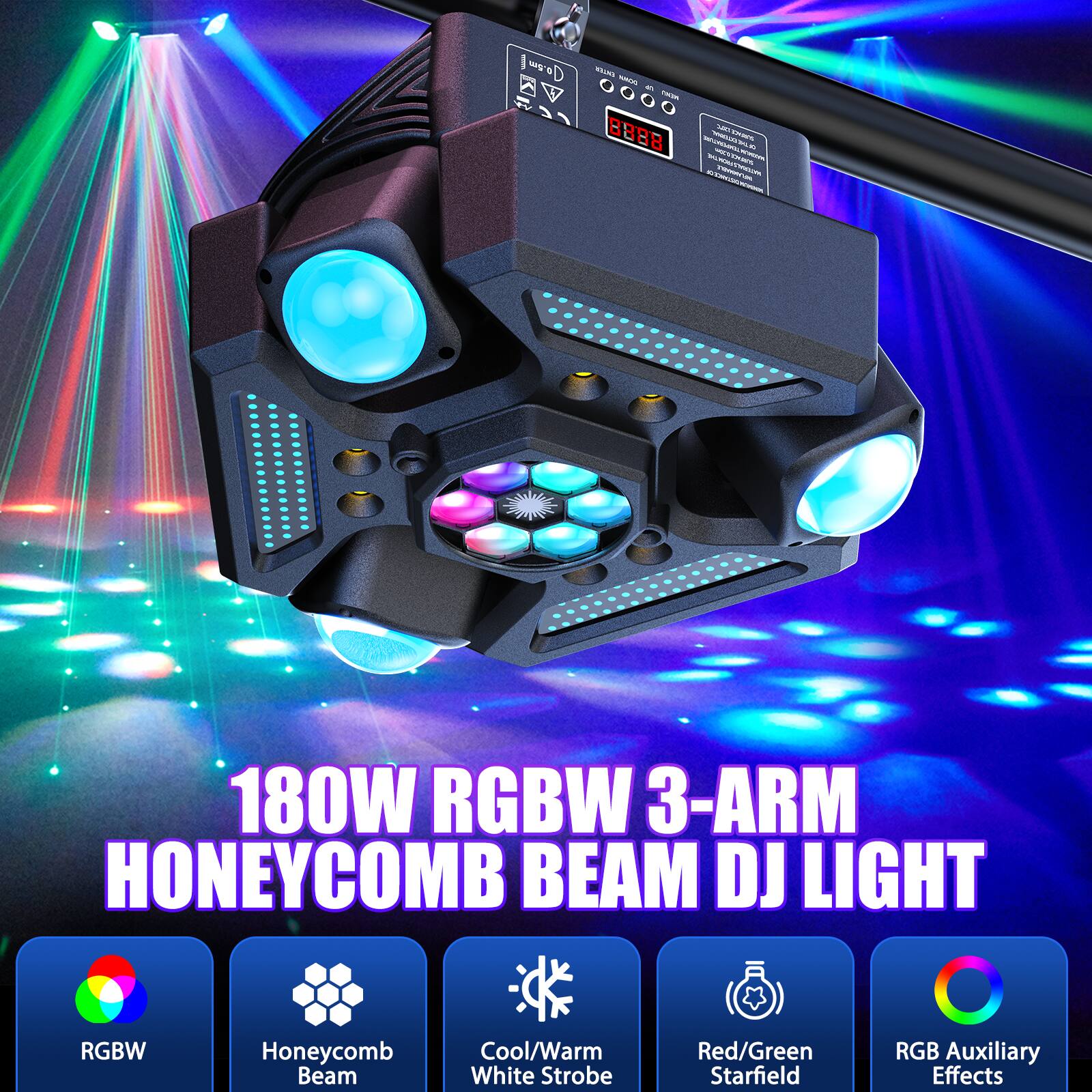 UKing 3 Arms Laser RGBW LED Moving Head Light Disco Stage Lighting Beam ...