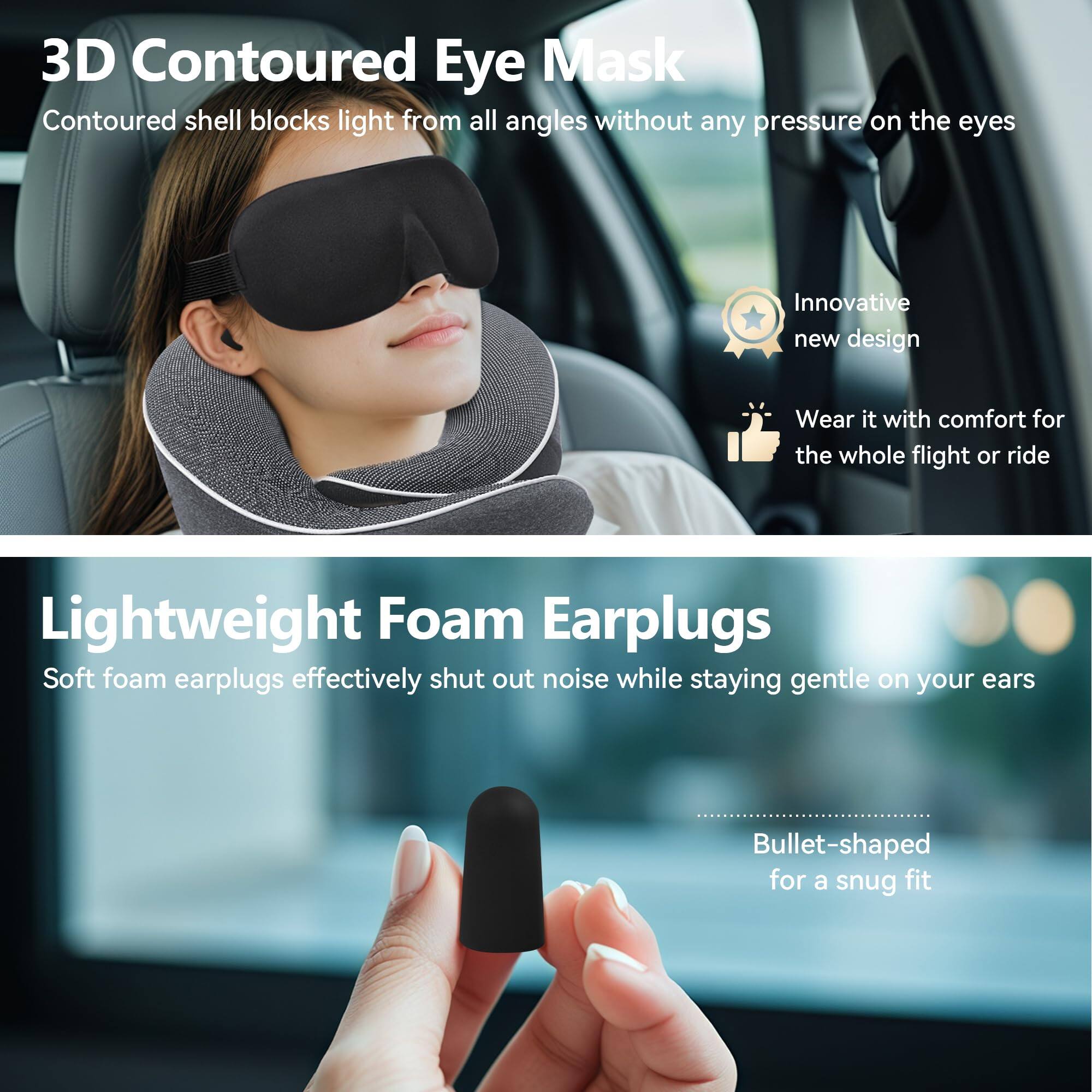 Pacoar Cade Travel Neck Pillow Memory Foam Airplane & Car Kit With 3d ...