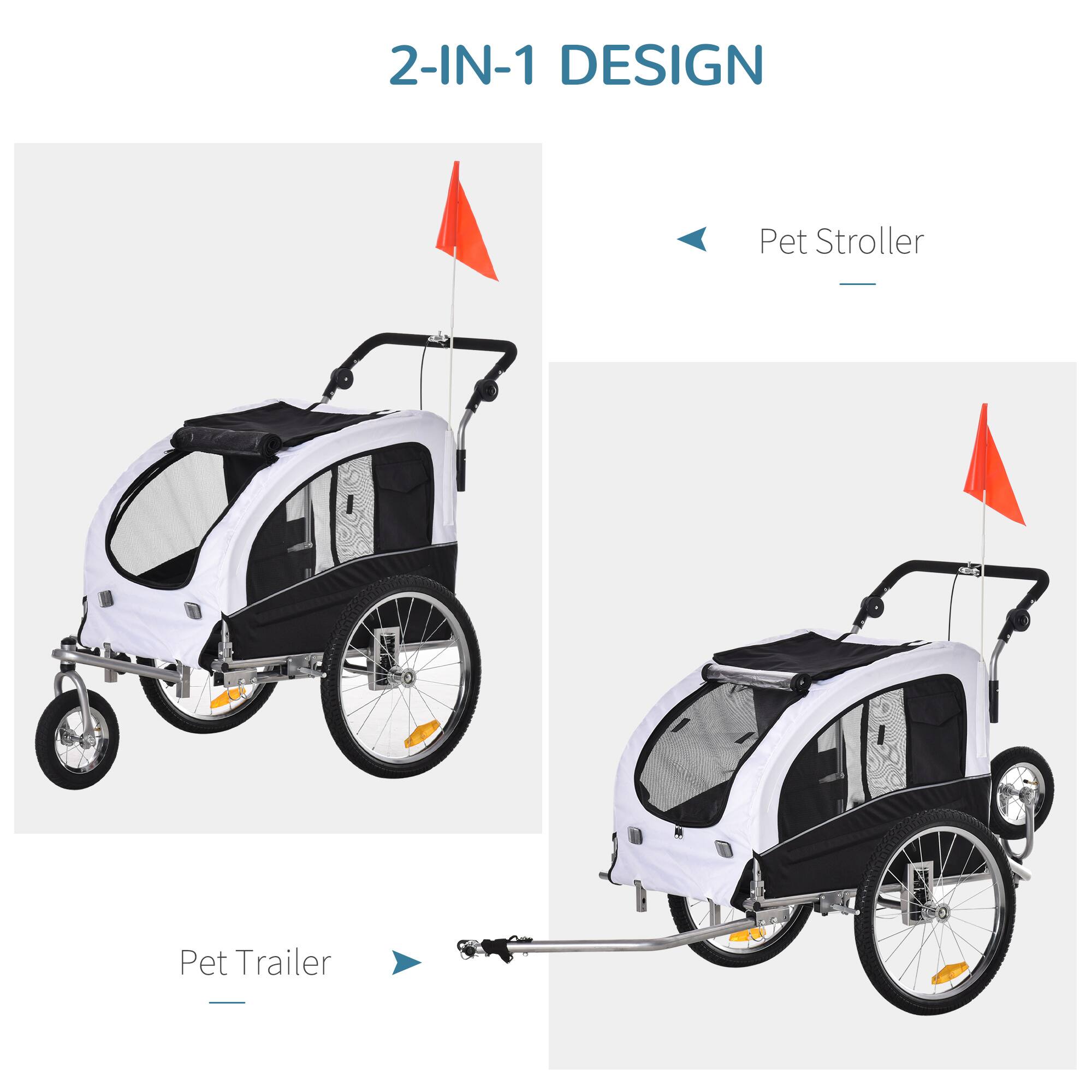 TinyHomie Aosom 2 In 1 Pet Bike Trailer Stroller Canopy White SF-X ...