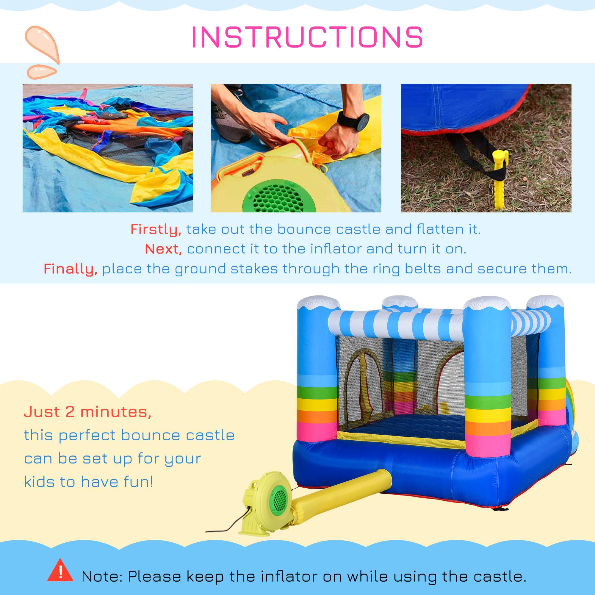 Outsunny Inflatable Bounce House for Kids, 2 in 1 Jumping Castle ...