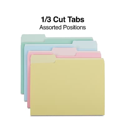 Staples File Folders, 1/3 Cut Tab, Letter Size, Assorted Pastels, 100 ...