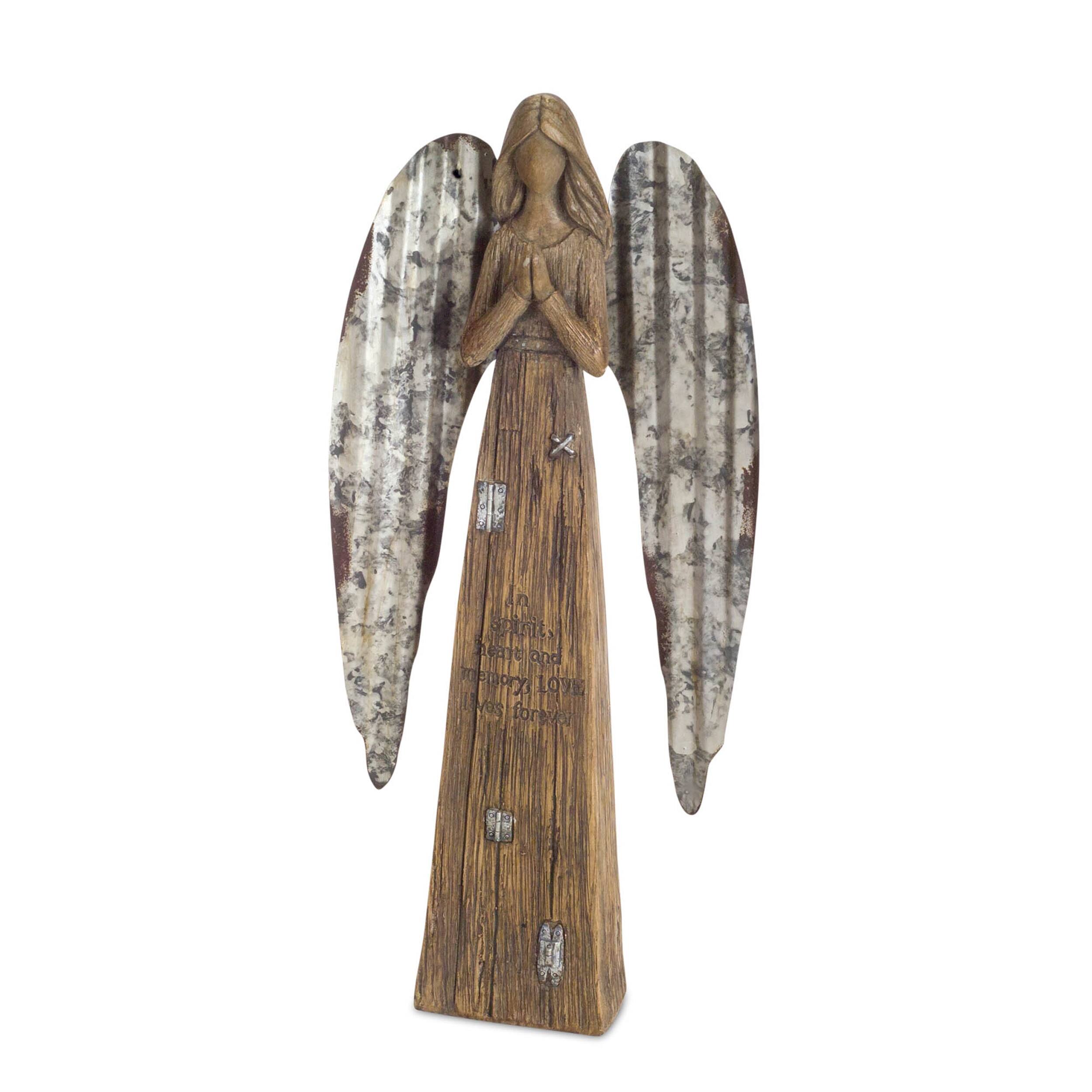 BreeBe Rustic Wood Sentiment Angel with Galvanized Metal Wings (Set of ...
