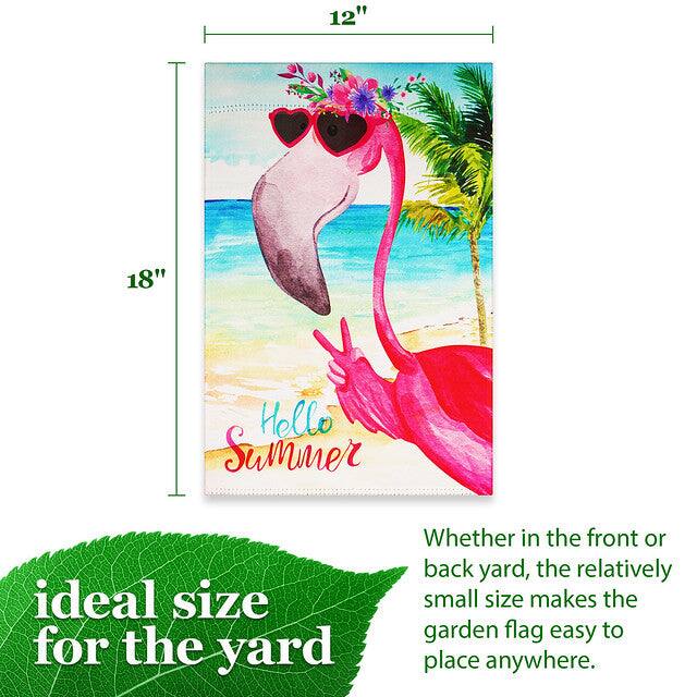 G128 Hello Summer Flamingo Peace Sign Garden Flag 12 x 18 Inch Printed ...