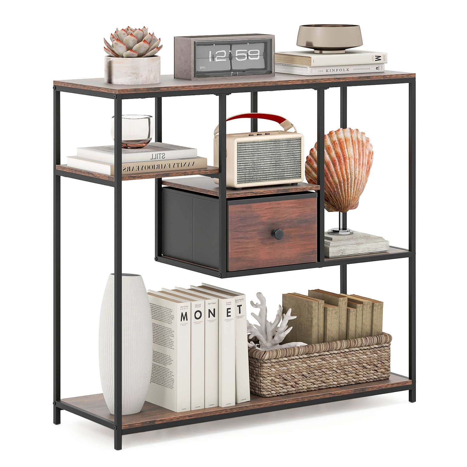 Costway 40" Console Table with Drawer & 4-Tier Shelf,Farmhouse Entryway ...