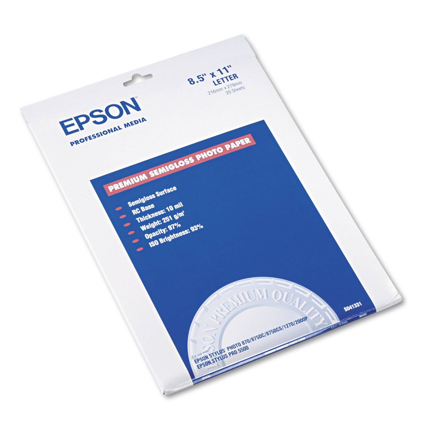 Epson Premium Photo Paper Letter Size Semi Gloss White Pack of 20 ...