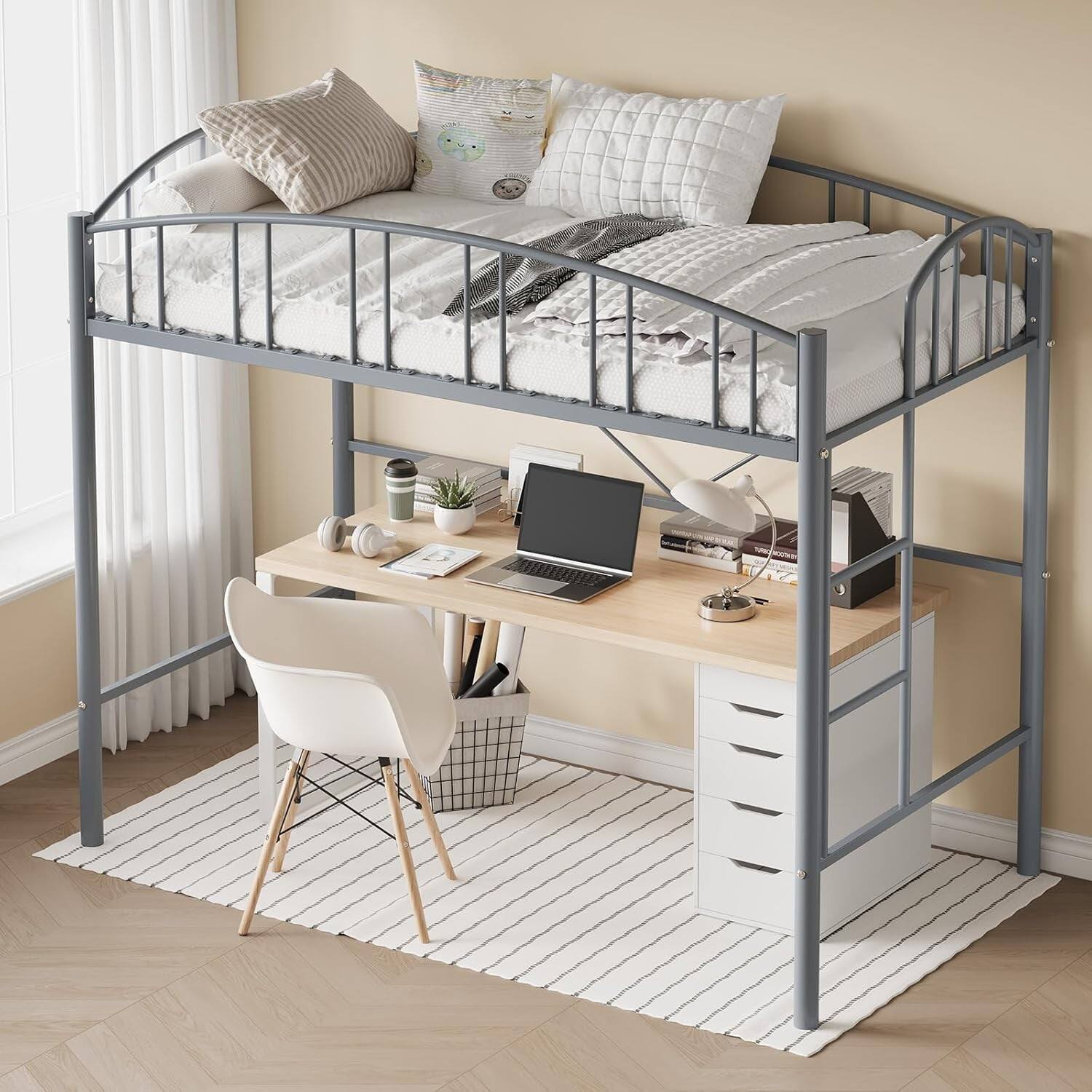 Jojoka Easy Assembly Twin Loft Bed – Heavy Duty Metal Frame Space ...