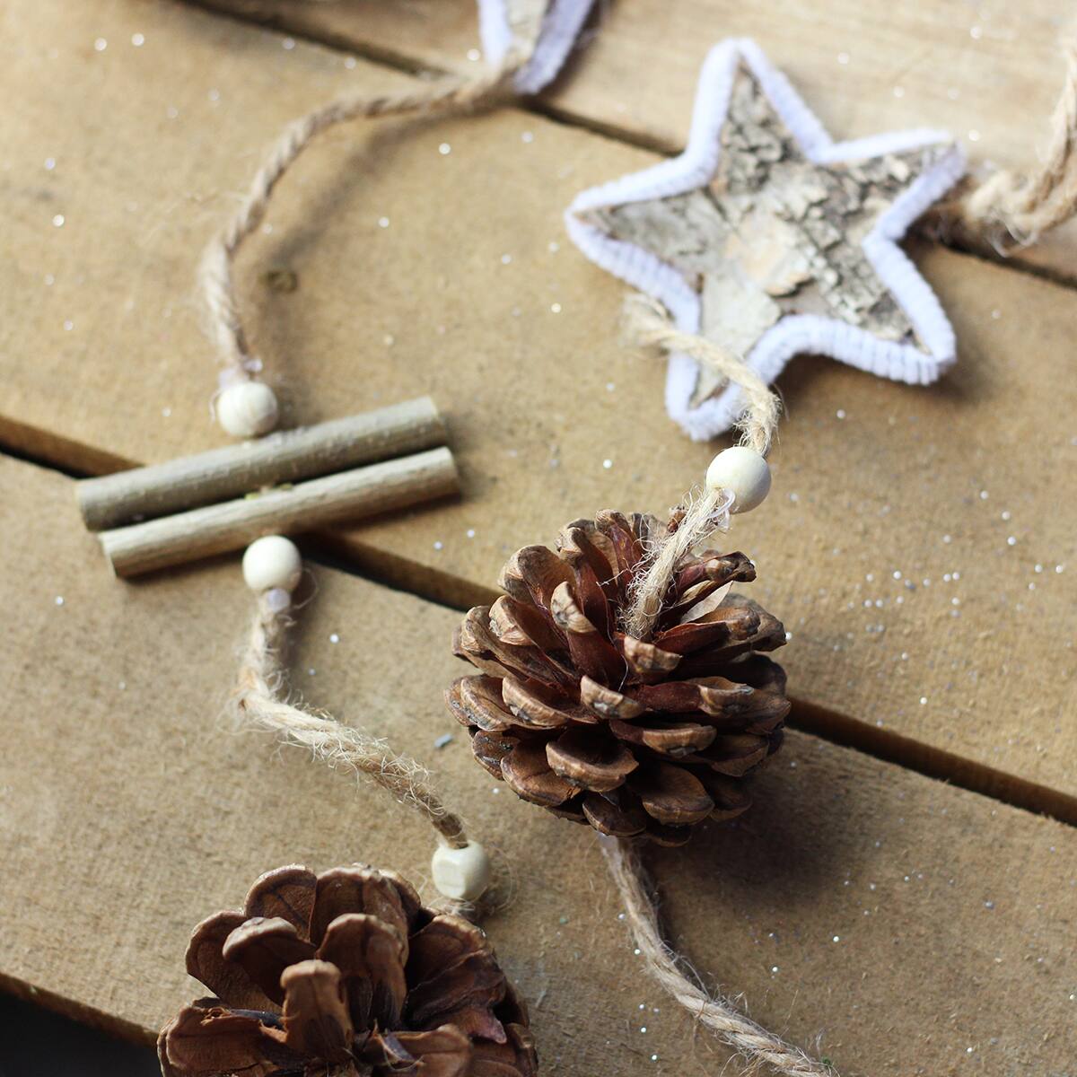 Gallerie II 5' Natural Birch Bark Stars, Twigs and Pine Cone Artificial ...