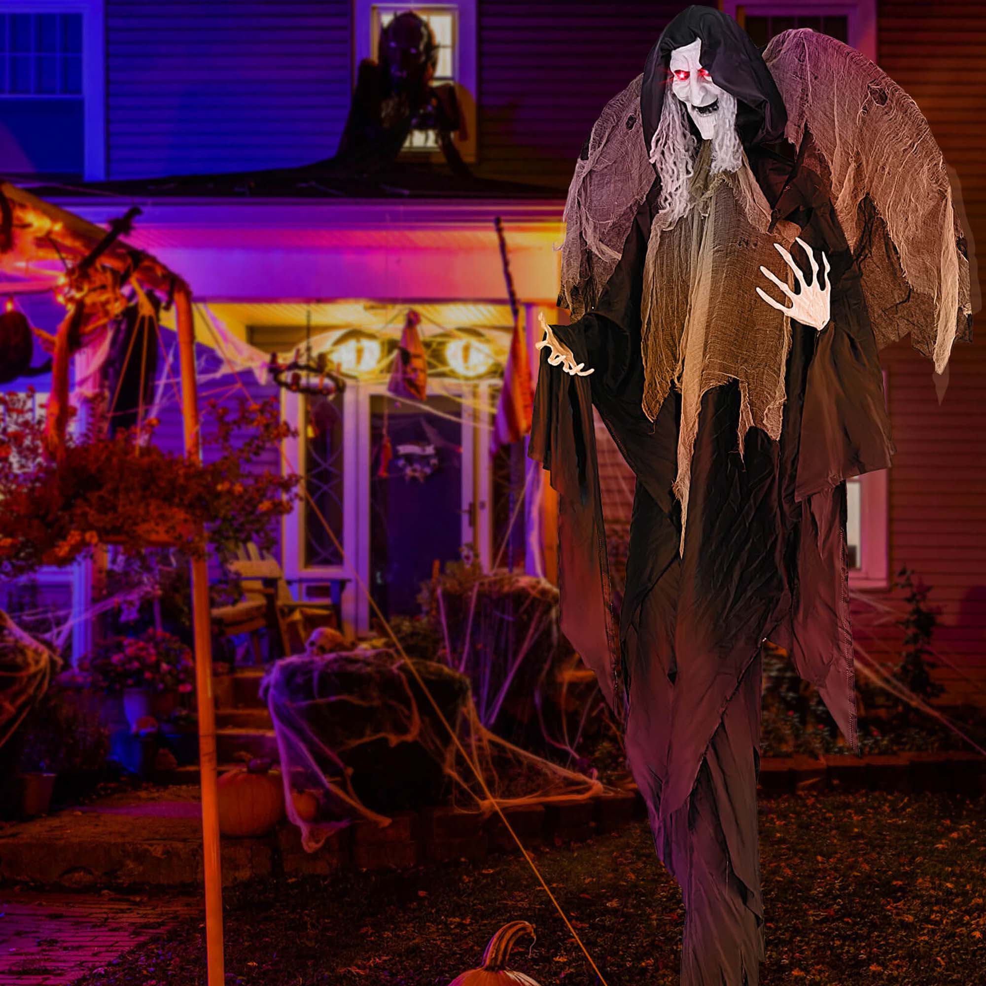 Costway 8.2 ft Halloween Standing Witch Voice Activated Animatronic ...