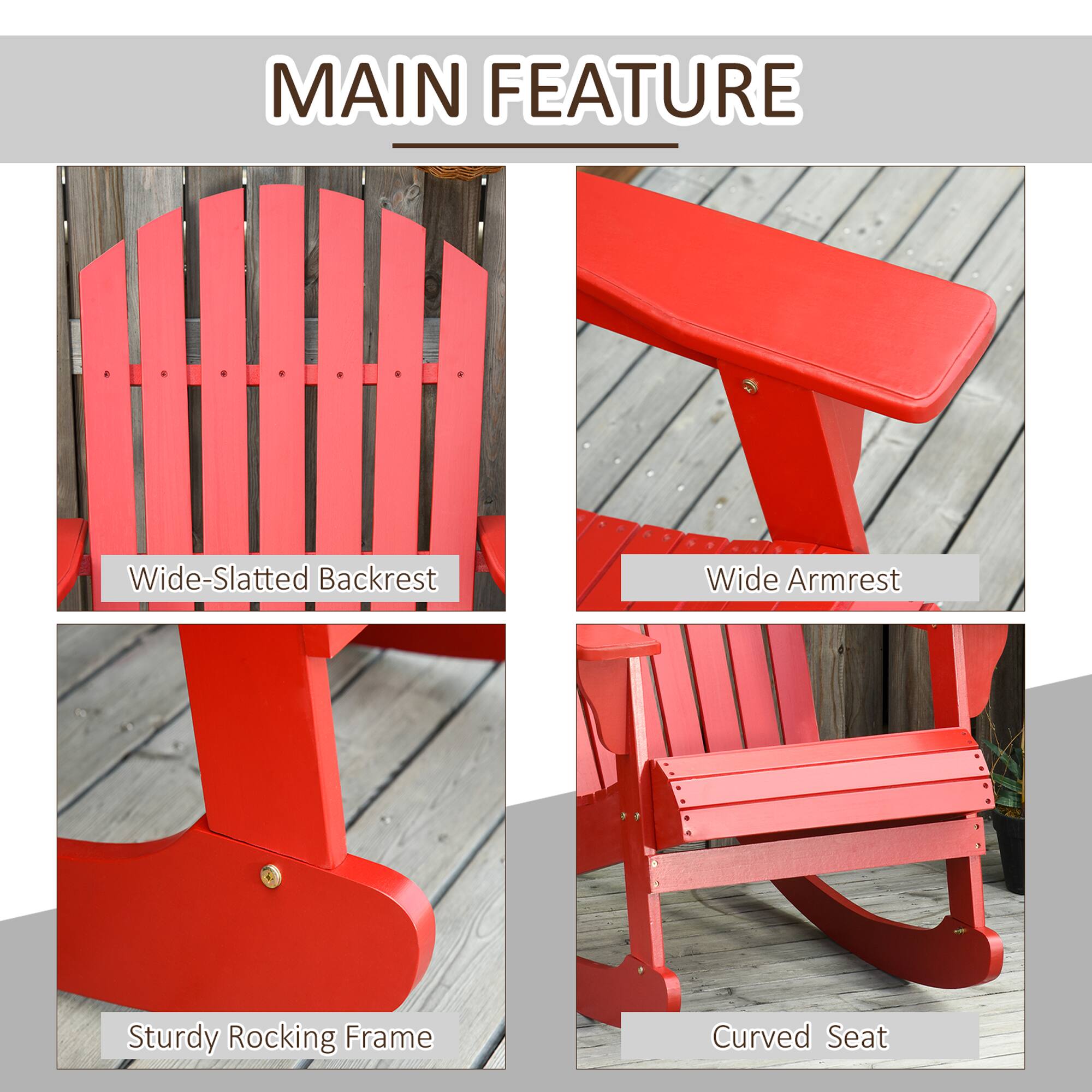 Outsunny Wooden Adirondack Rocking Chair Outdoor Lounge Chair Fire Pit ...