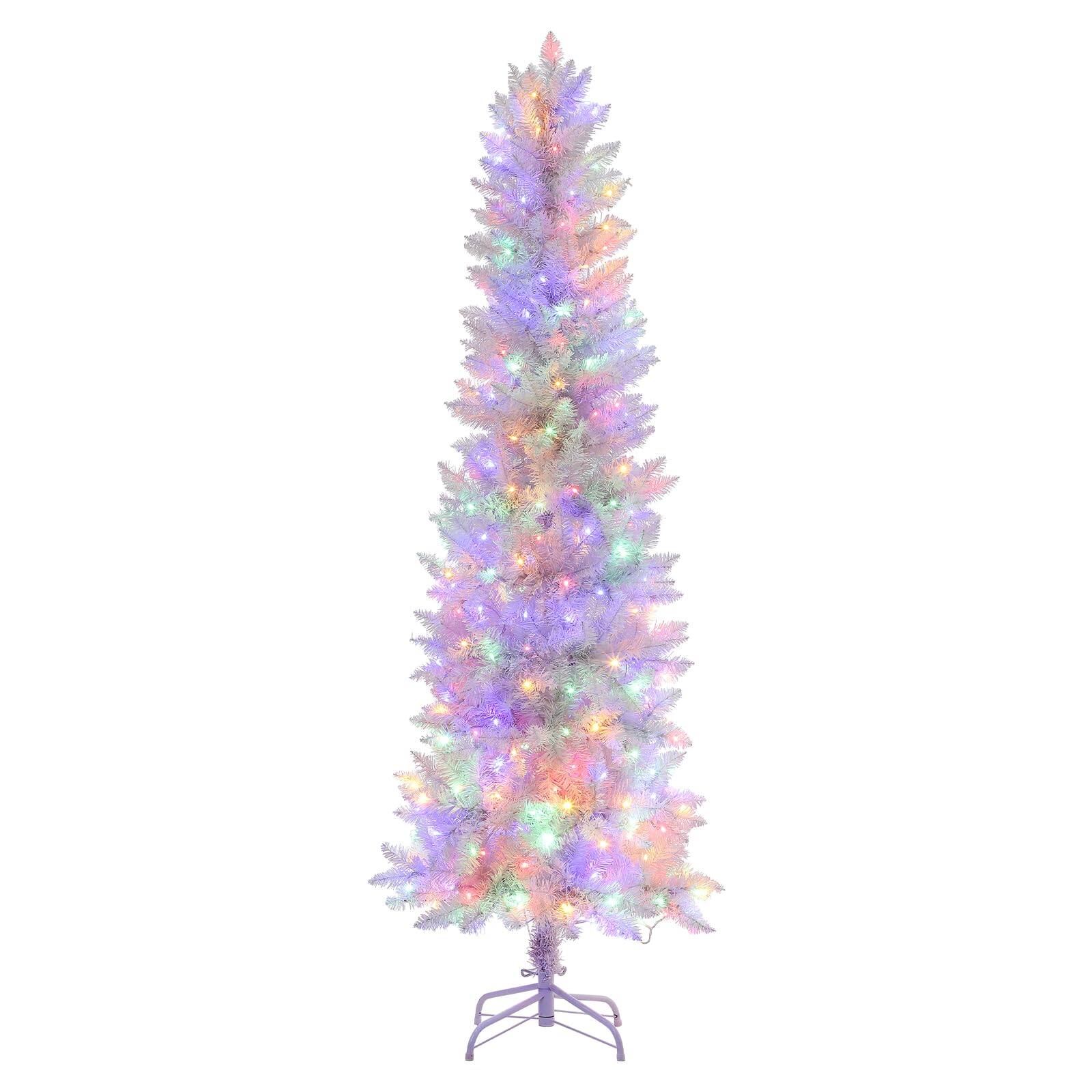 Jojoka 6ft Slim White Pencil Christmas Tree with 250 Stepless Dimmable ...