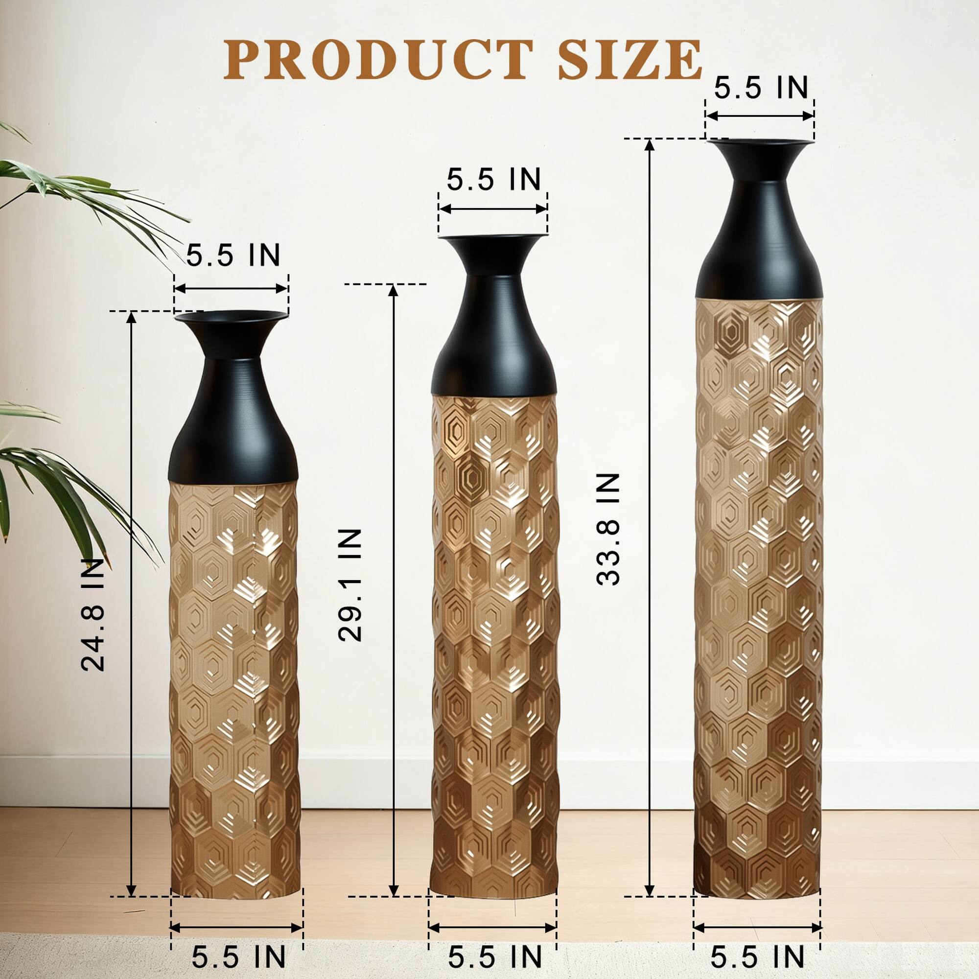 Boyel Living Set of 3 Tall Metal Floor Vases with Honeycomb Pattern ...