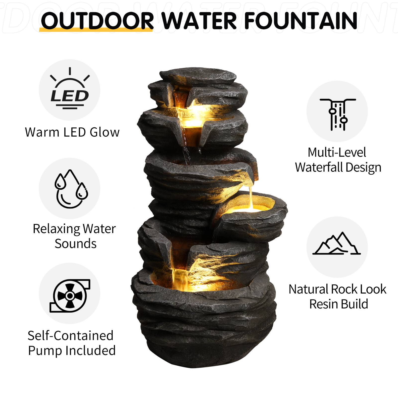 Anysun Outdoor Waterfall Fountain with Lights – Stacked Rock Cascading ...