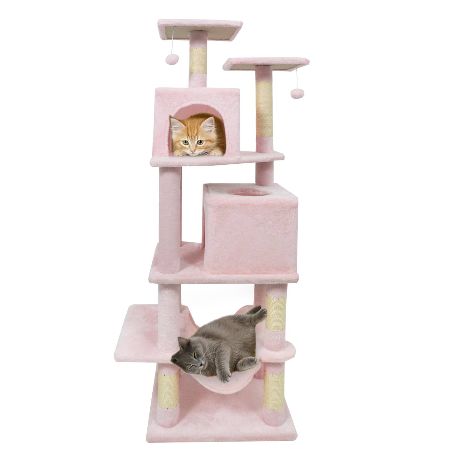 Gymax 57'' Cat Tree for Indoor Cats w/Dual Condos Hammock Sisal ...