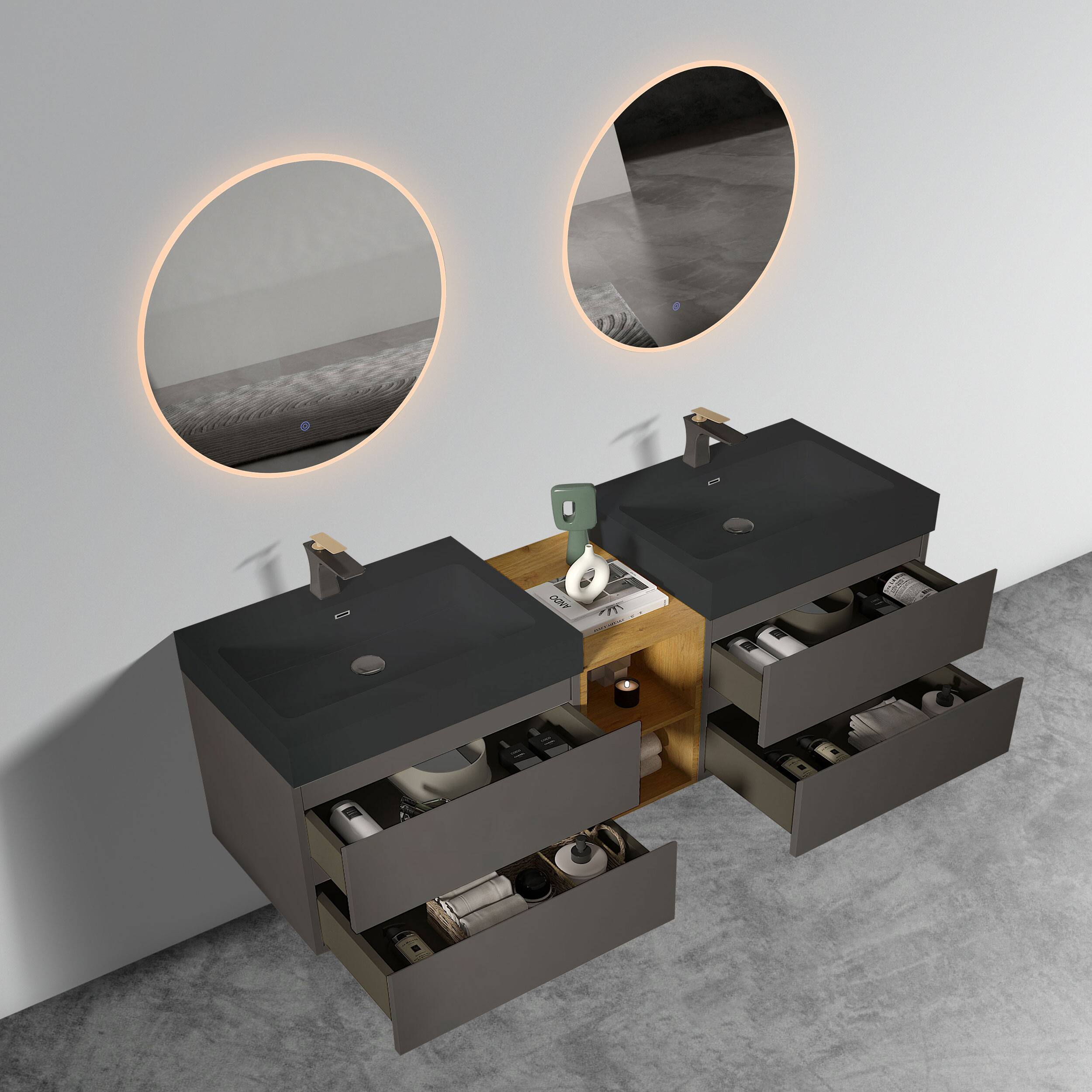 APRILSOUL Bathroom Vanity Double Sinks Wall Mount Floating No Drain ...