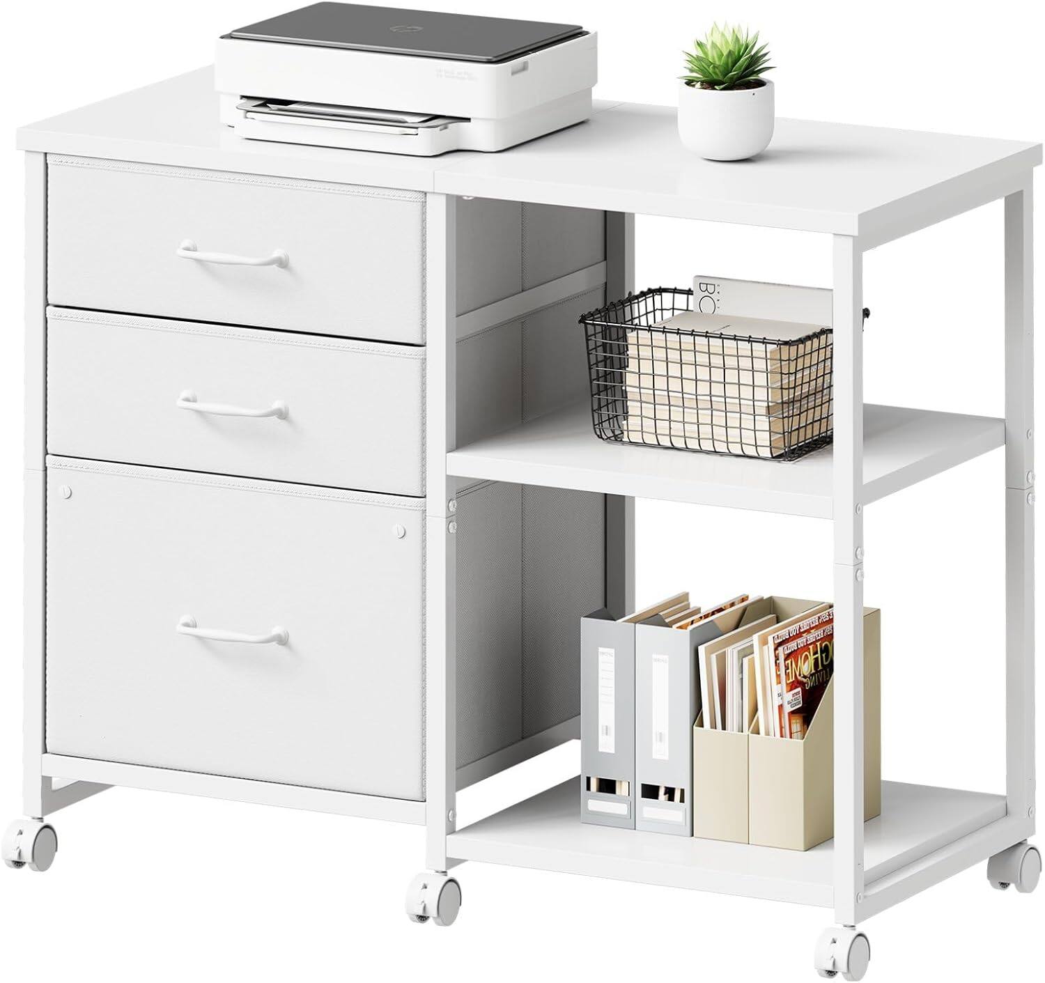 AENKYO 3 layer Mobile Filing Cabinet with Wheels Rolling Printer Stand ...