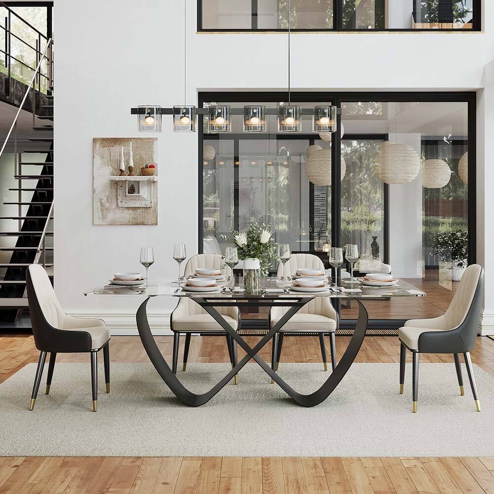 POVISON 71" Tempered Glass Dining Table for 6, Clear Glass Dining Table ...
