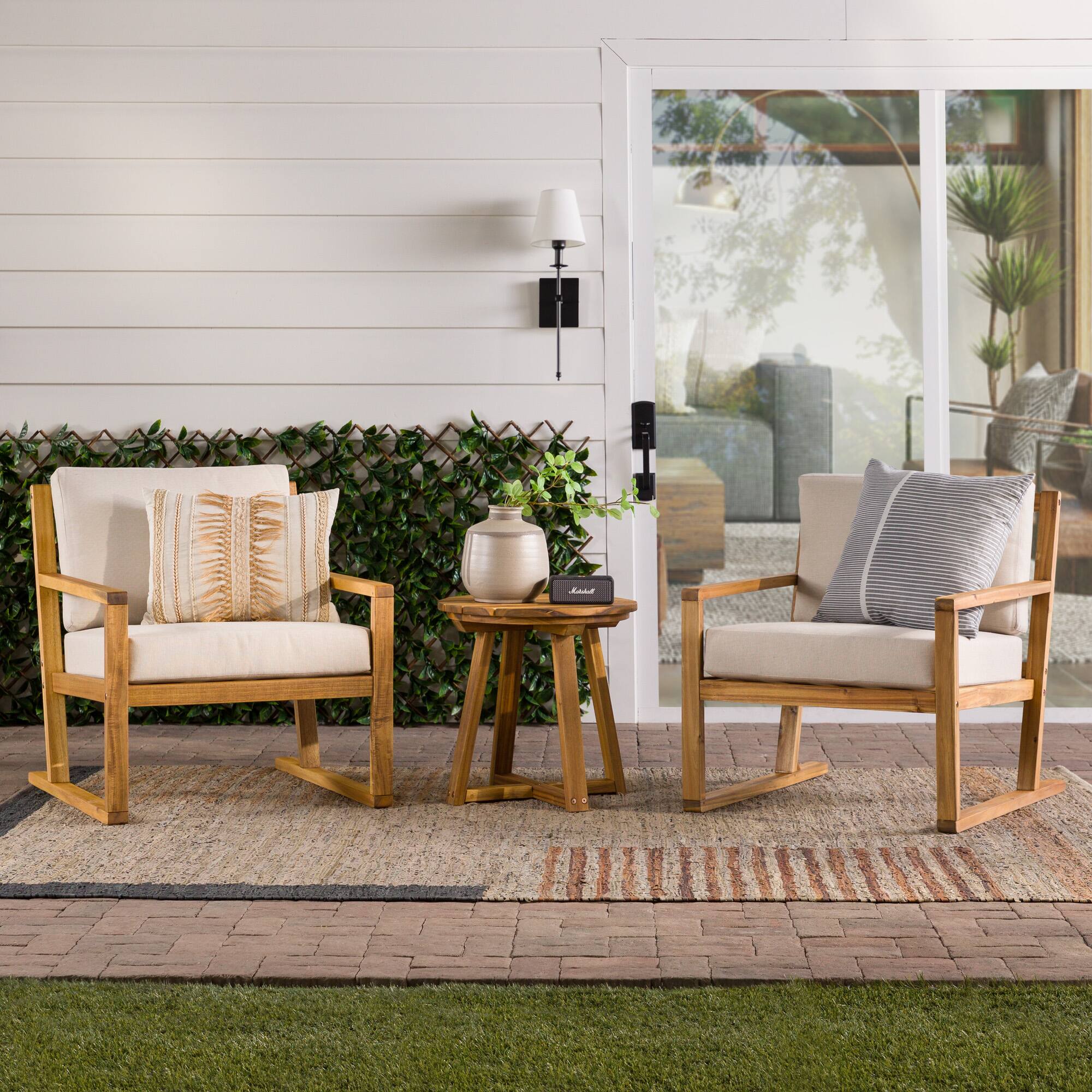 Best Buy: Walker Edison Modern 3-Piece Acacia Wood Outdoor Chat Set ...