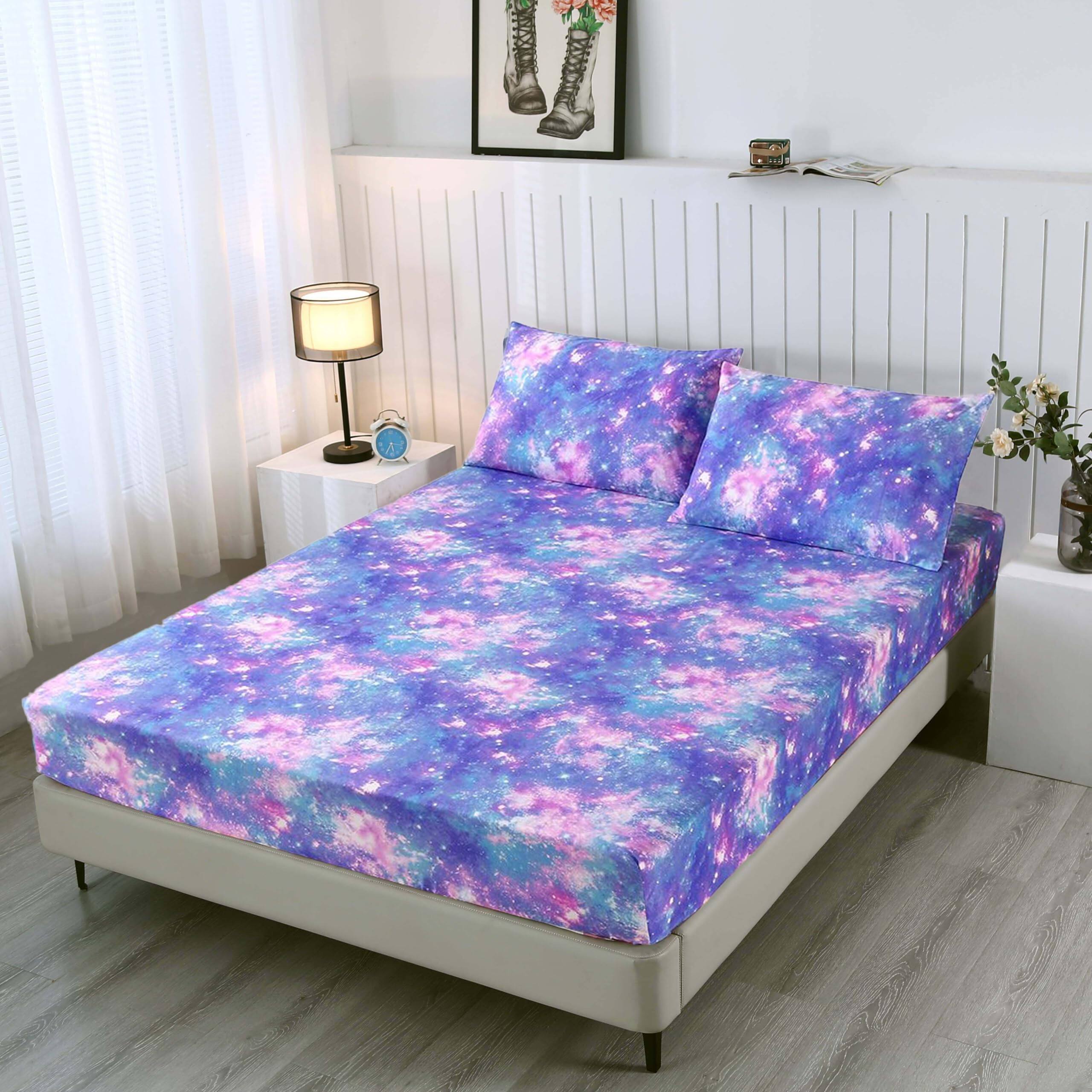 Fabibe Colorful Galaxy Fitted Sheet With 2 Pillowcases Not Including ...
