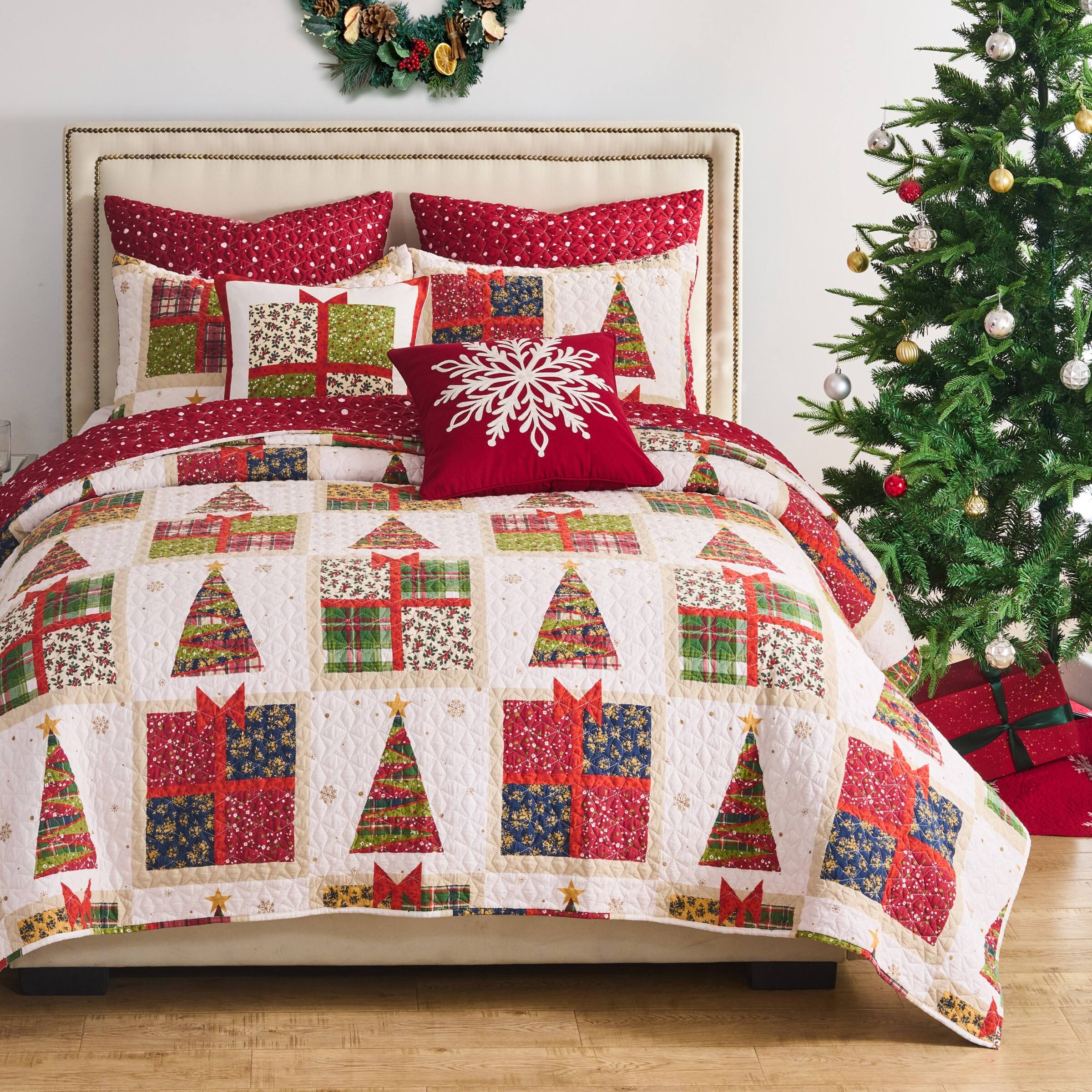 BreeBe Deck the Halls Quilt Set 3 Piece Full/Queen Red GL-2505AMSQ ...