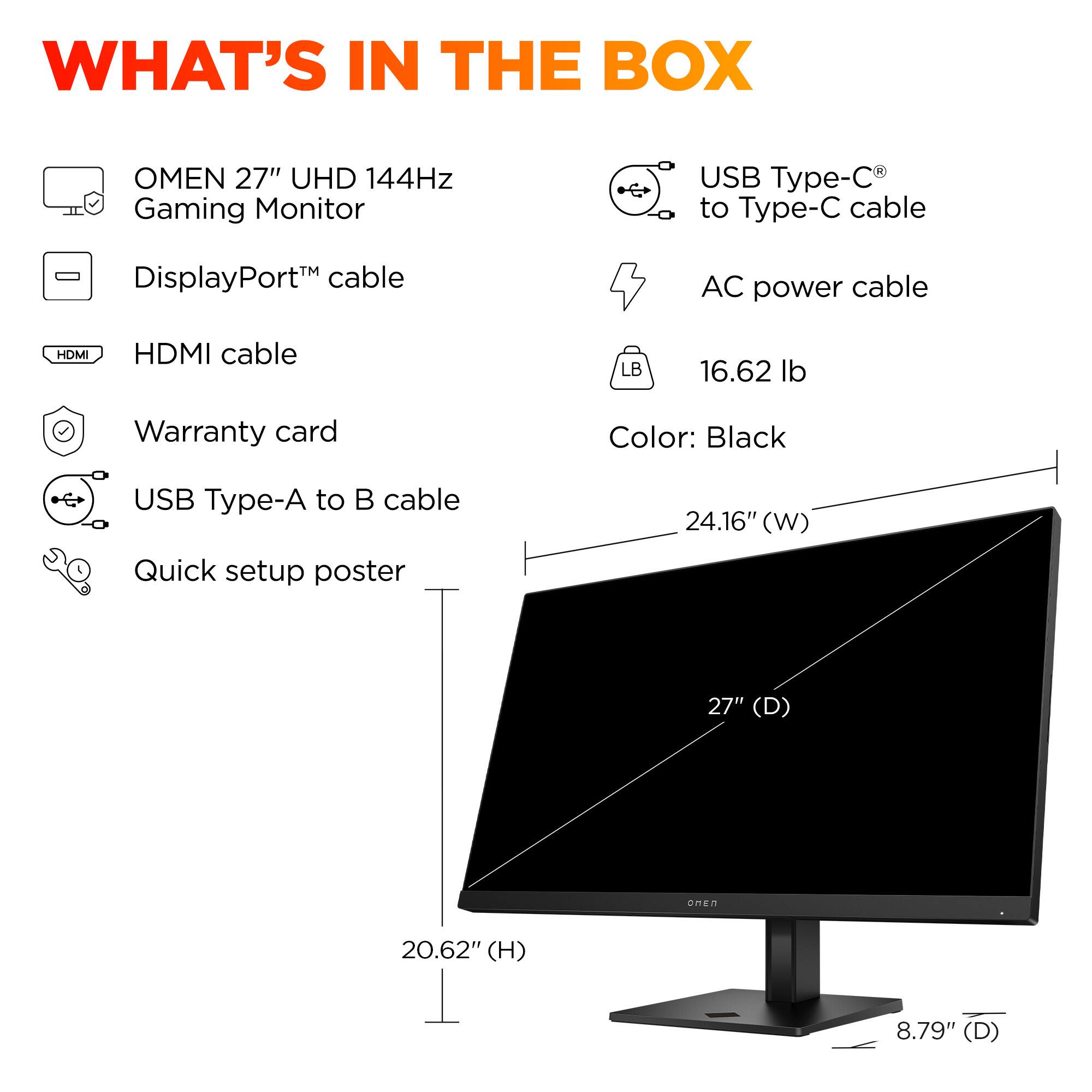 HP OMEN 27" IPS LED 4K UHD 144Hz FreeSync and G SYNC Compatible Gaming ...