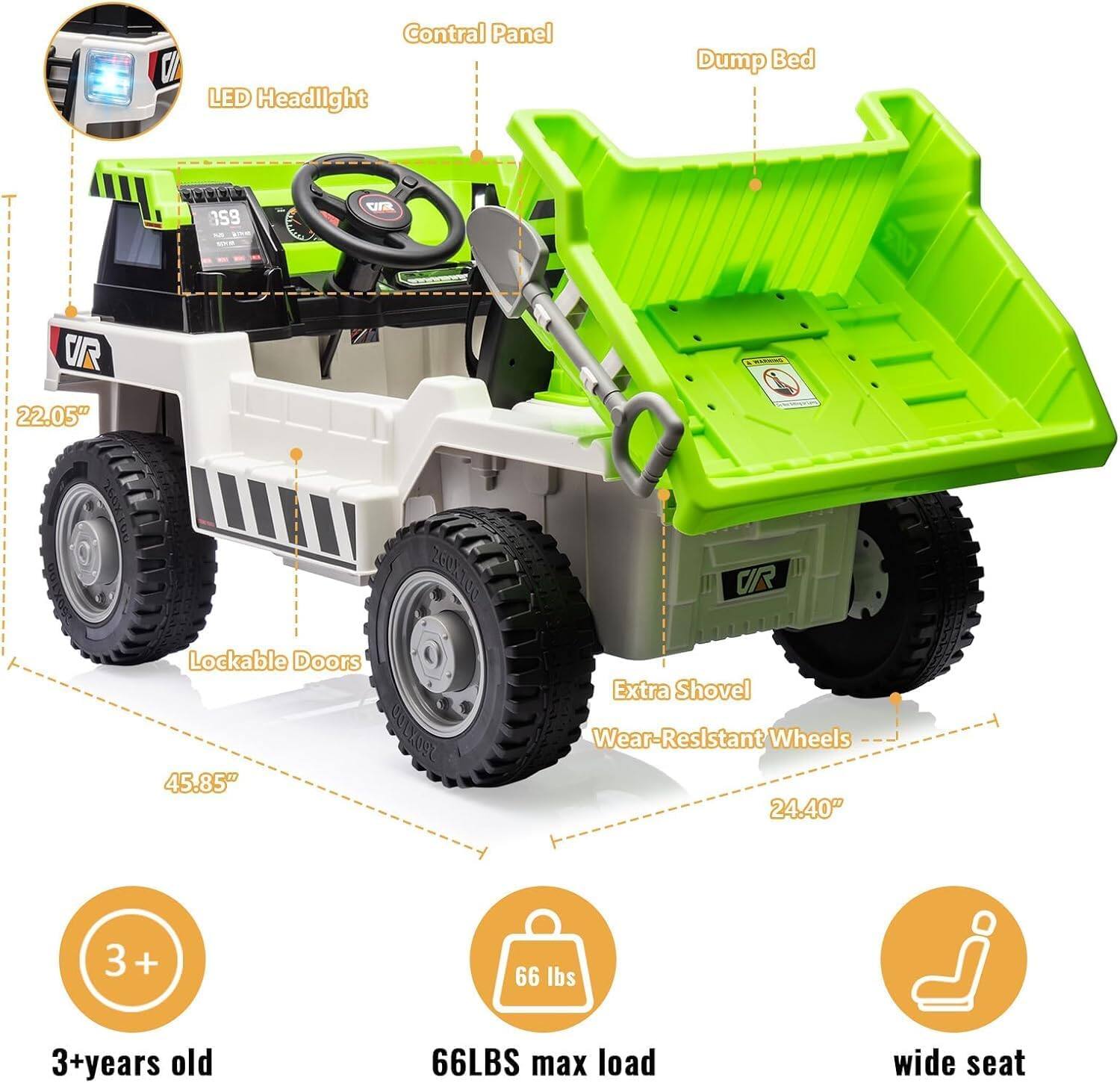 Acekool 12V Ride On Dump Truck with Remote Control, Adjustable Dump Bed ...