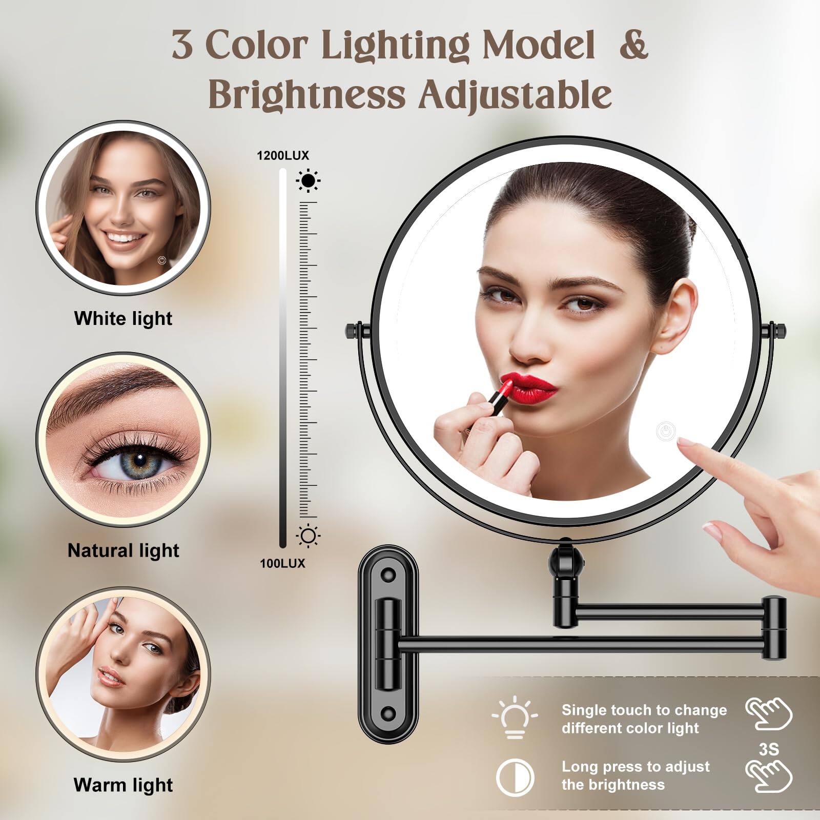 Cedar Assembly Mirror LED Lighted Magnifying Rechargeable Vanity Makeup ...