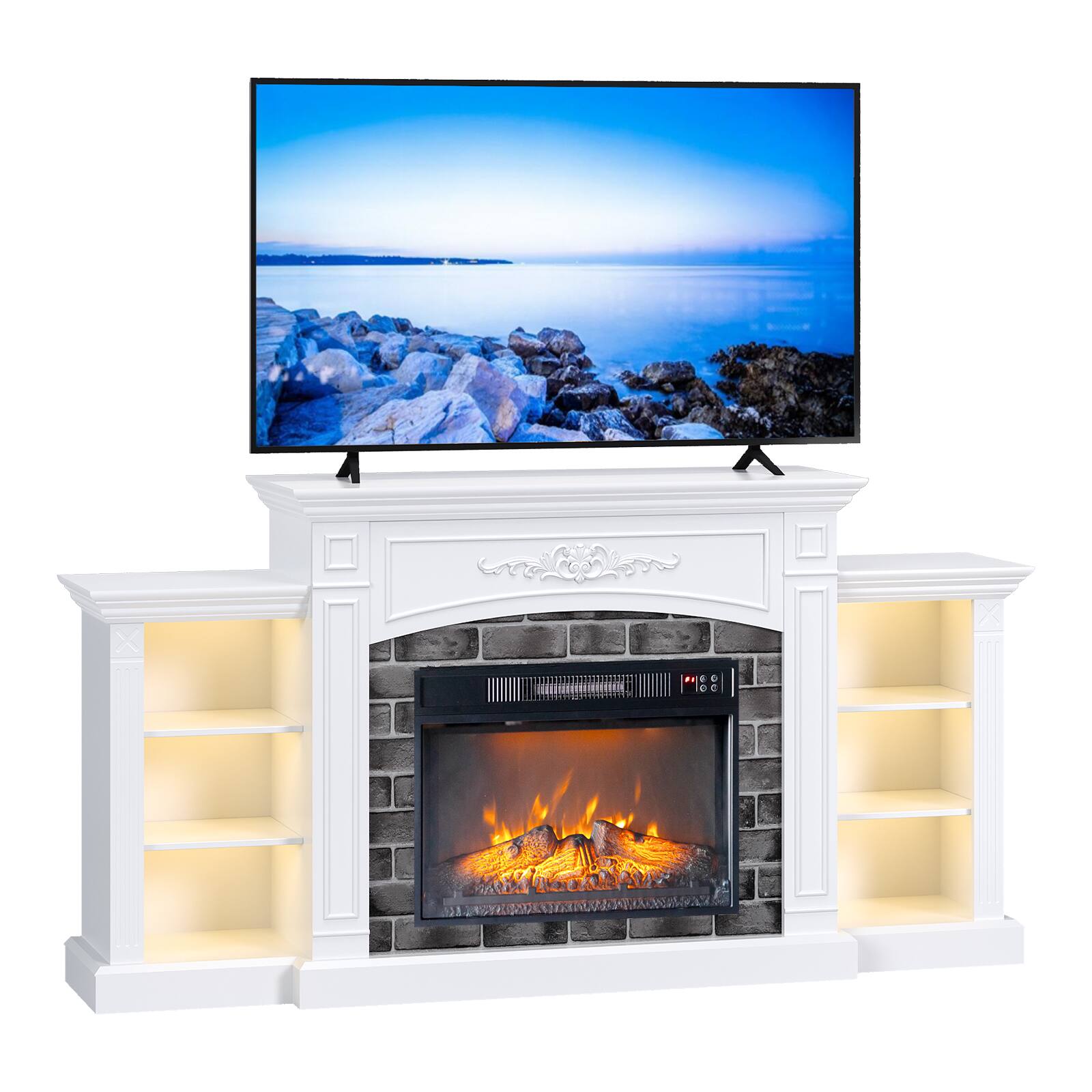 Winado Fireplace TV Stand Console Table, Electric Fireplace with Realistic Flame Effect Shined ...