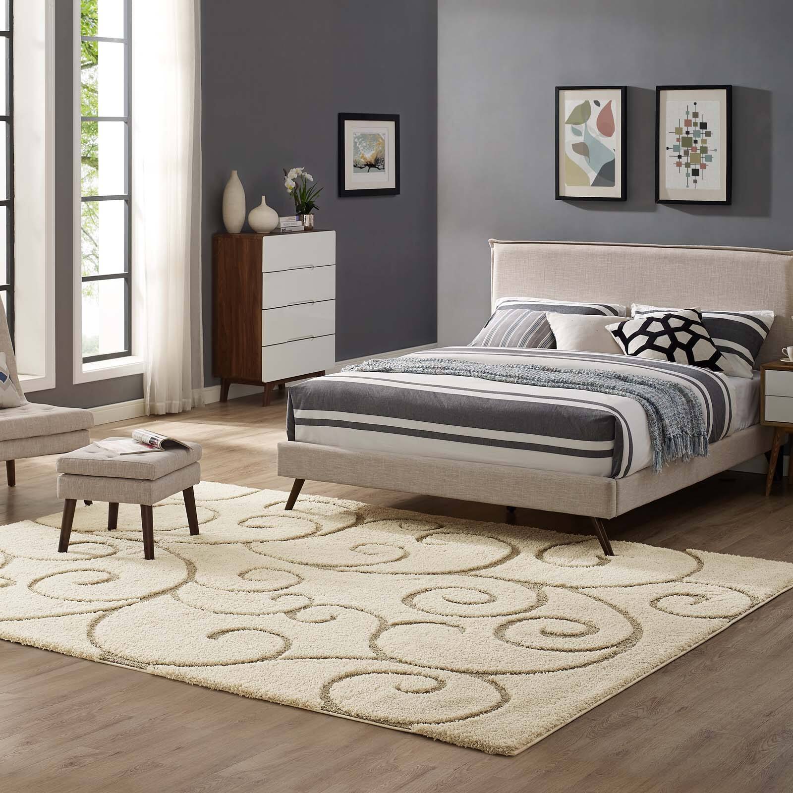Modway Jubilant Abound Abstract Swirl Shag Area Rug Creame and Beige R ...