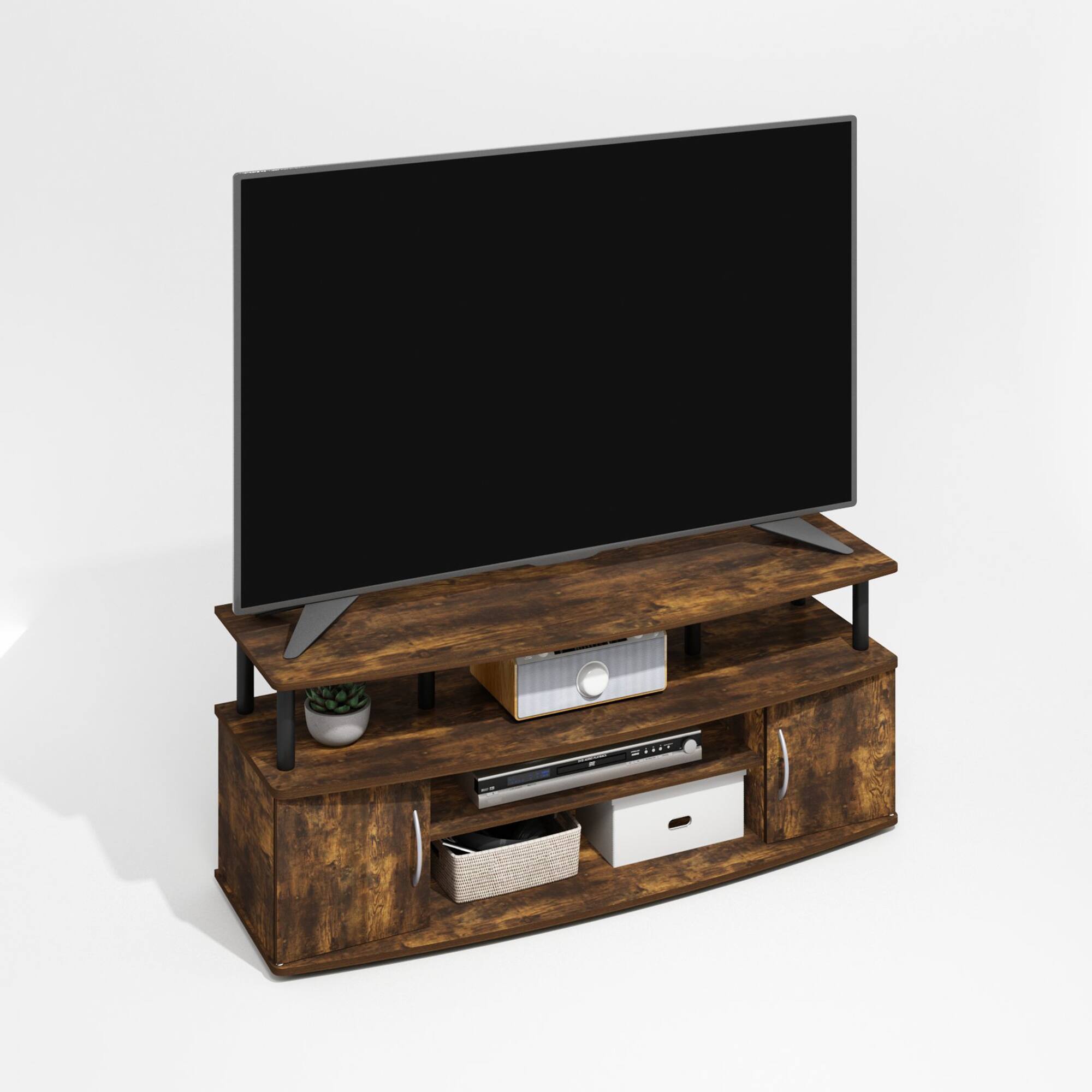 Furinno JAYA Large Entertainment Center Hold up to 55 IN TV Amber Oak ...