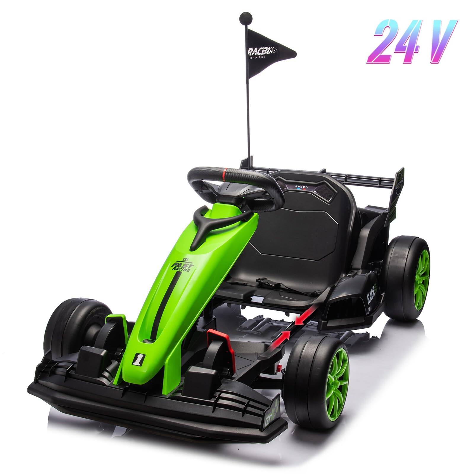 Jojoka 24V Go Kart for Kids, 8MPH Drifting Ride On Car with Adjustable Seat Green Ride On Car ...