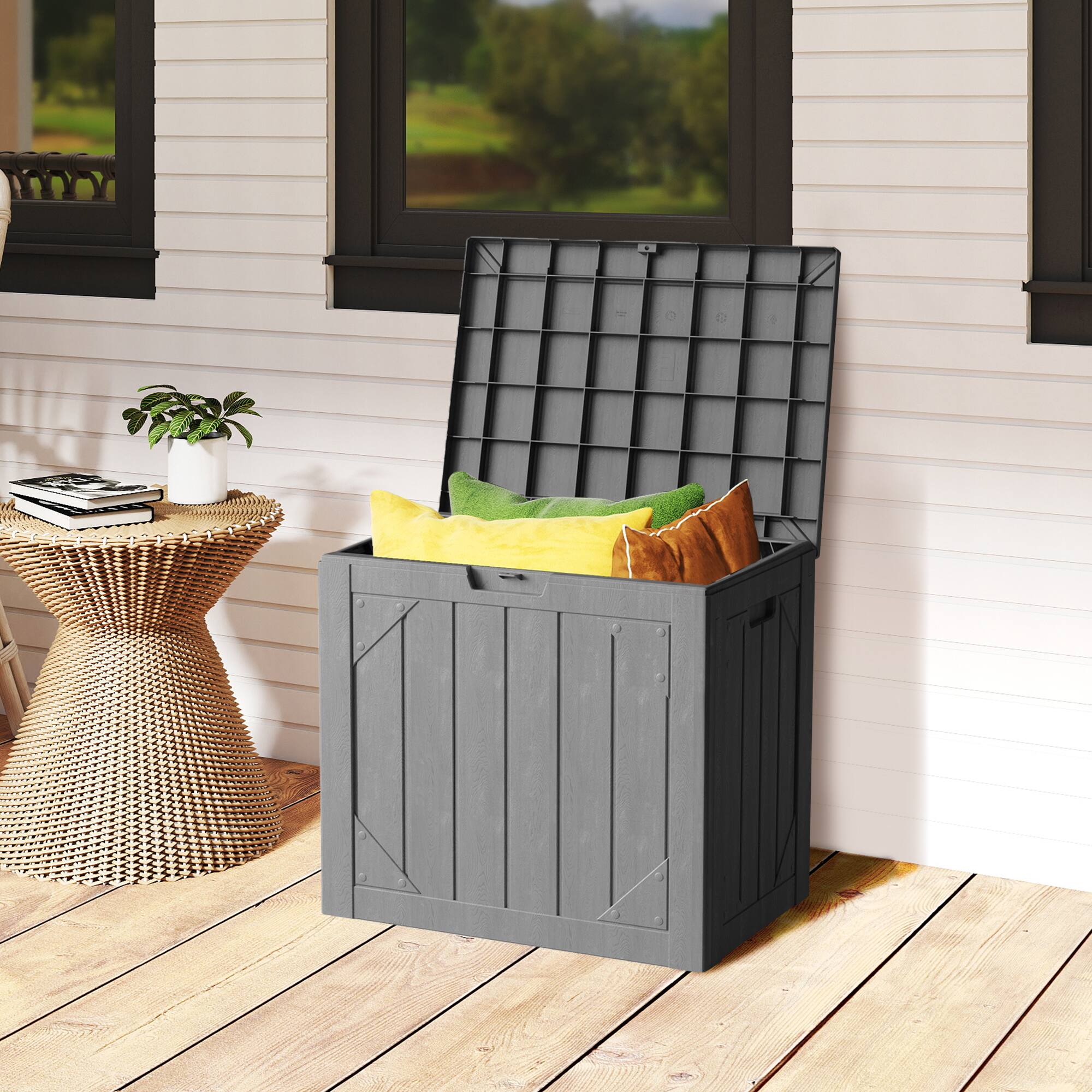 Yardgrace Outdoor Storage Box 30 Gallon Deck Box Outdoor Storage Bench ...