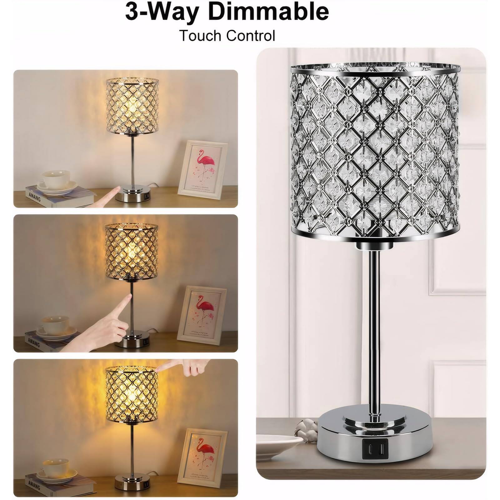 Cedar Assembly Crystal Table Lamp Touch Control Lamps With Usb C+a ...