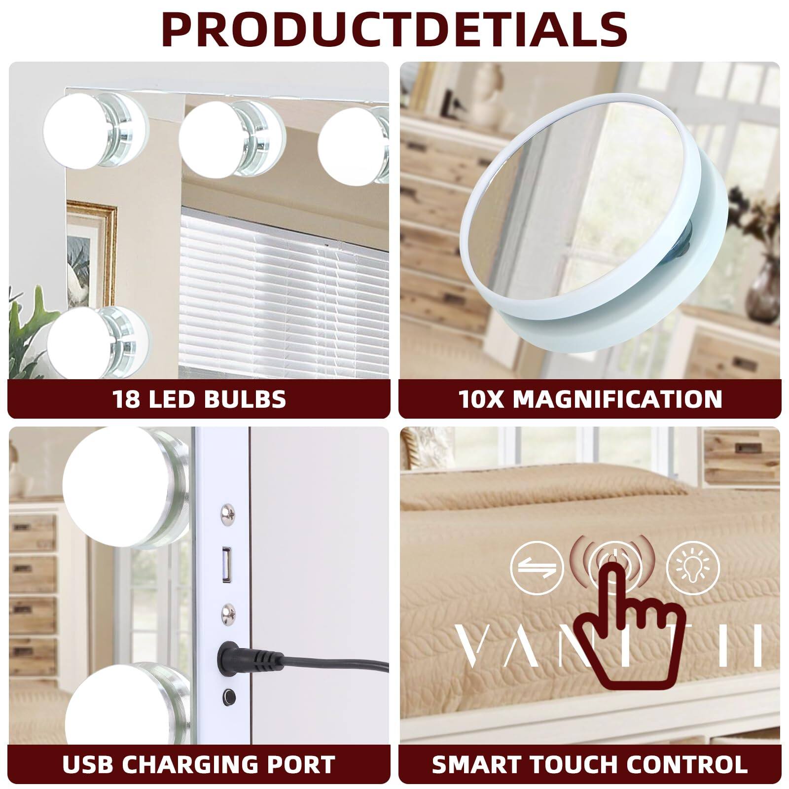 Cedar Assembly Mirror LED Lighted Vanity Makeup Hollywood Multi Color ...