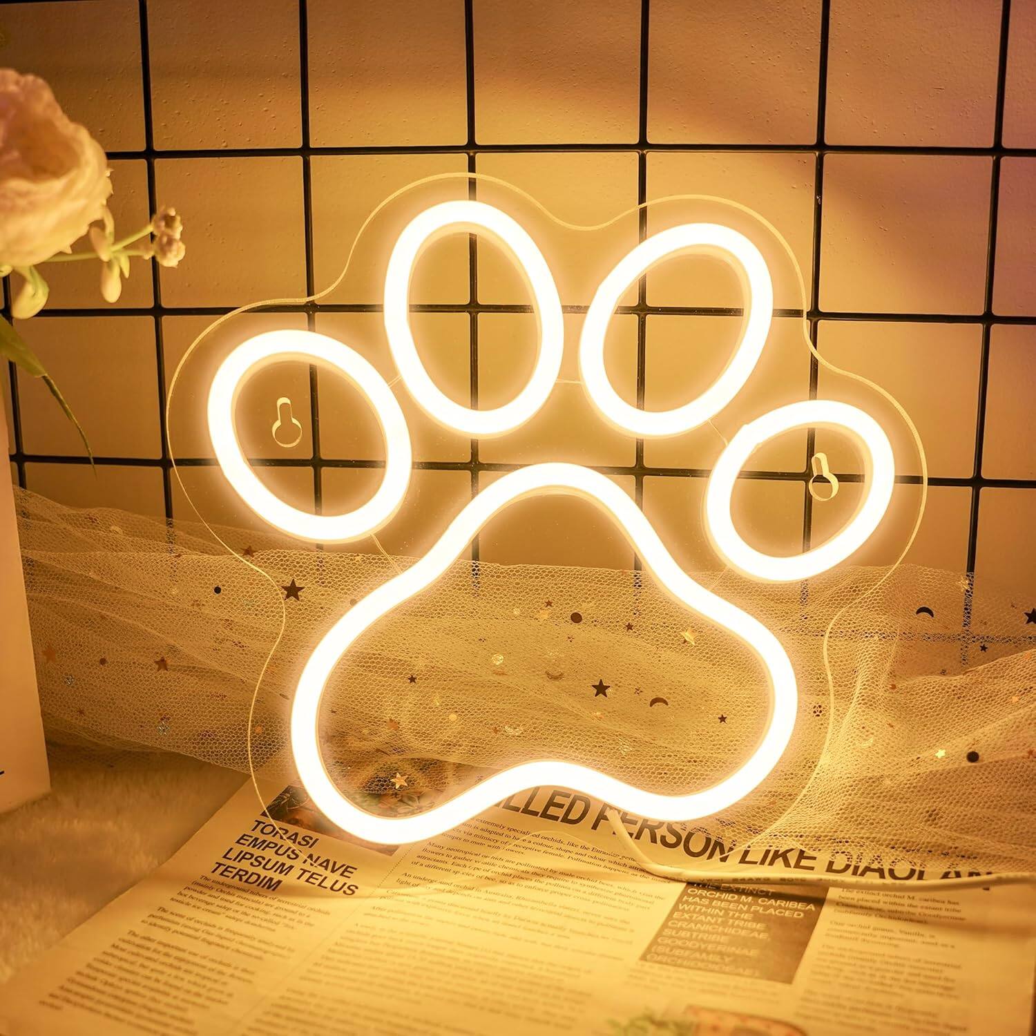 Auledio Dog Cat Paw Neon Sign, Dimmable LED Puppy Paw Print Neon Sign ...