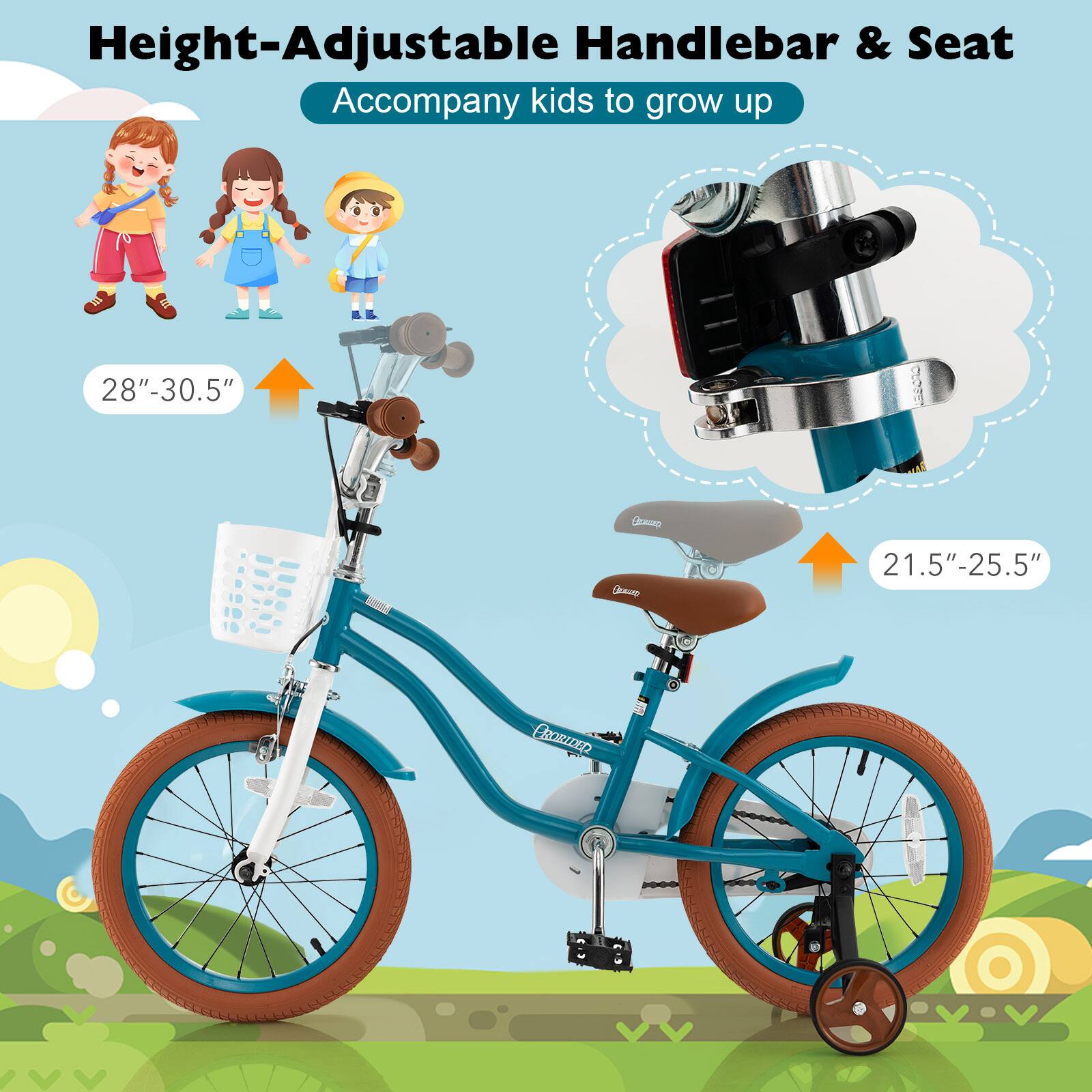 Costway 16" Kids Bike Toddler Adjustable Bicycle withTraining Wheel for 4 8 Years Old Girl ...