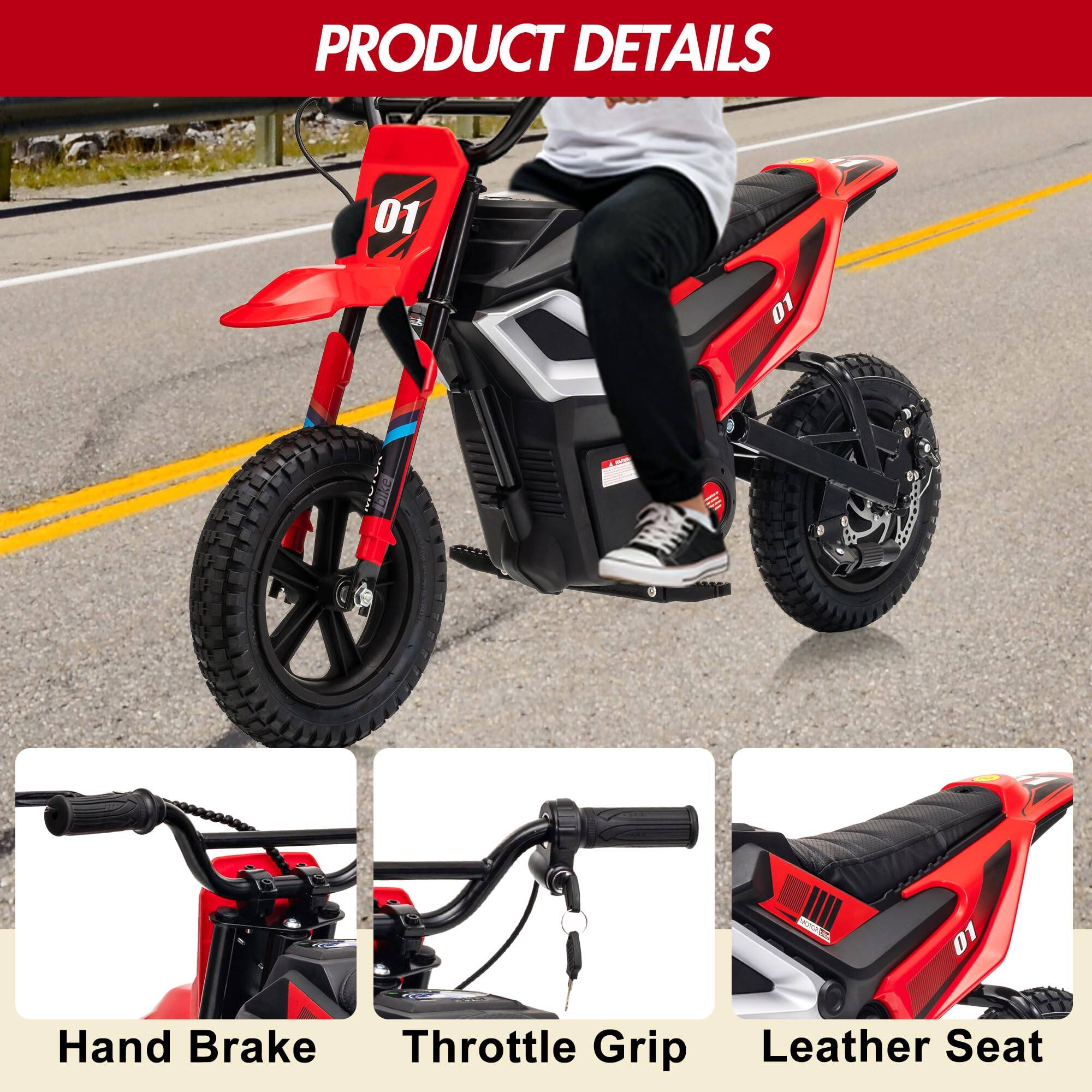 Jojoka 24V Kids Dirt Bike, Ride On Off Road Motorcycle with Rear Wheel Suspension, Twist Grip ...