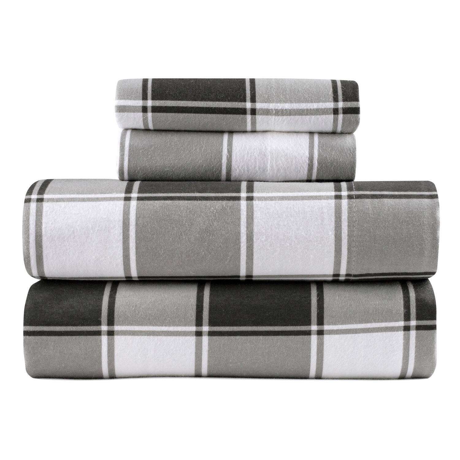 Kathy Ireland 100% Turkish Cotton Flannel Sheet Set Gingham Plaid 1296 ...