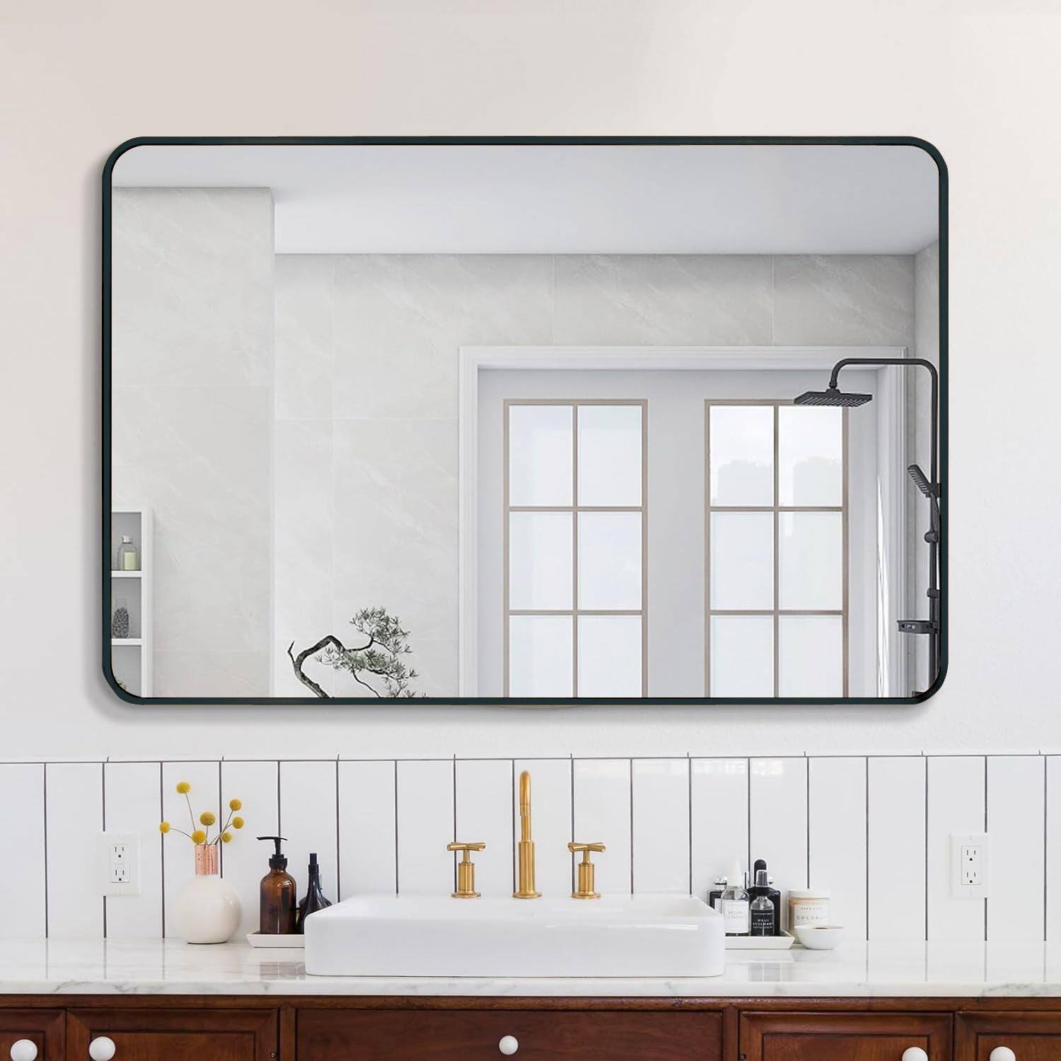 BreeBe 30x40 Inch Metal Framed Rectangular Bathrrom Mirror for Wall ...